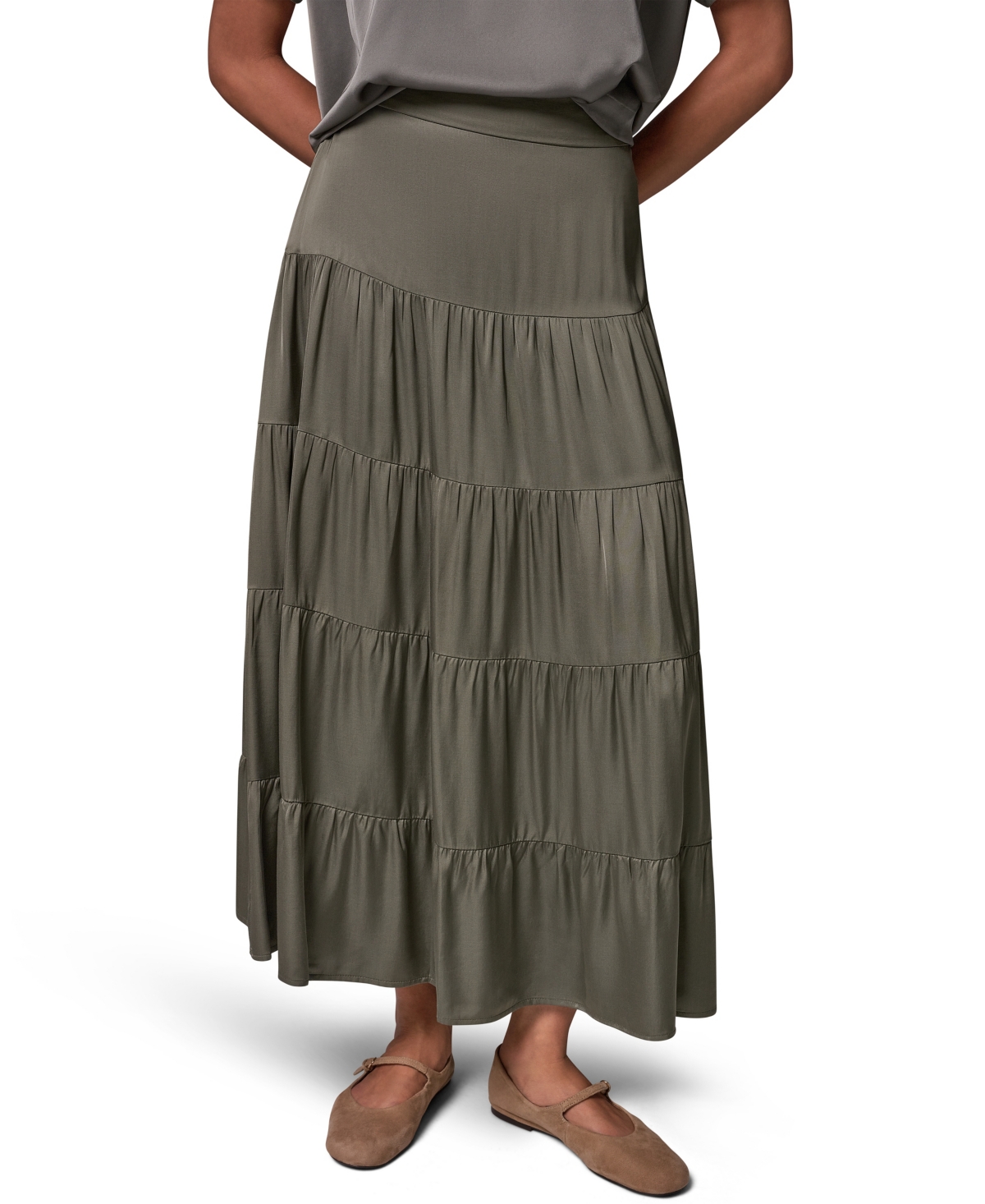 Click here for Donna Karan Weekend Womens Satin Midi Tiered Skirt... prices