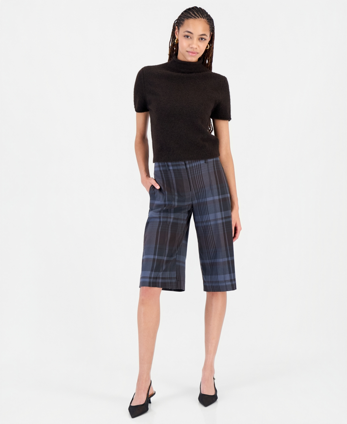 Click here for Bar Iii Womens Plaid Mid-Rise Long Shorts  Macys E... prices