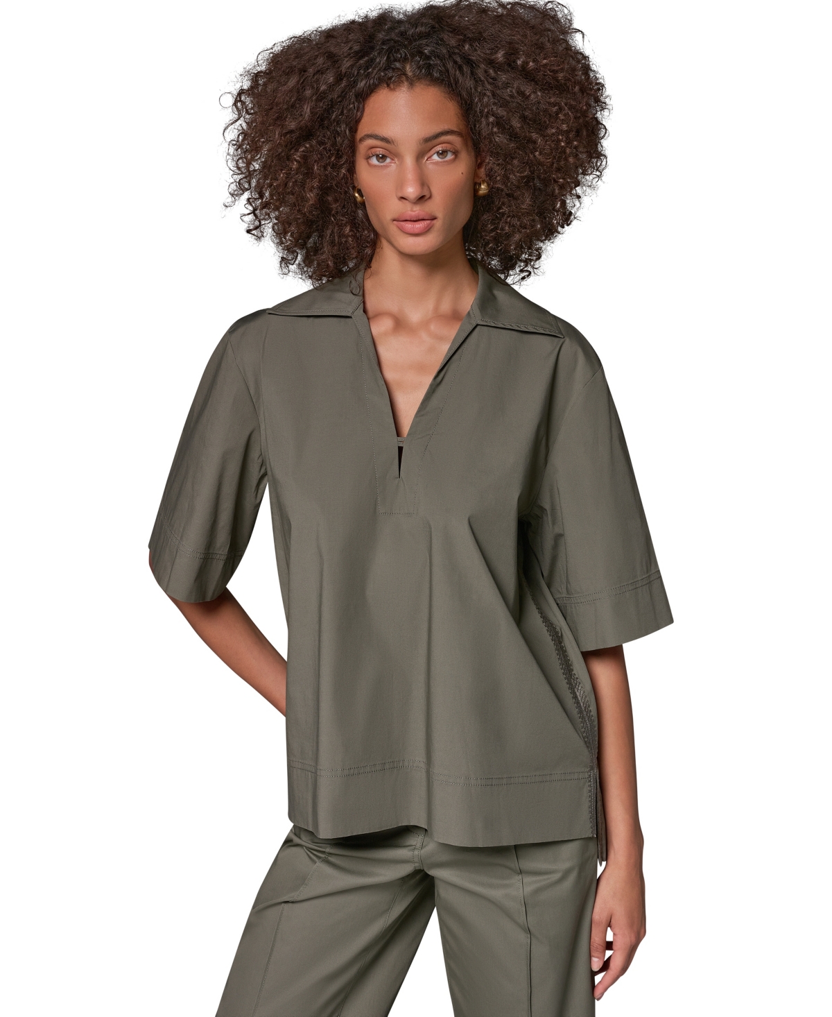 Click here for Donna Karan Weekend Womens Poplin V-Neck Collared... prices