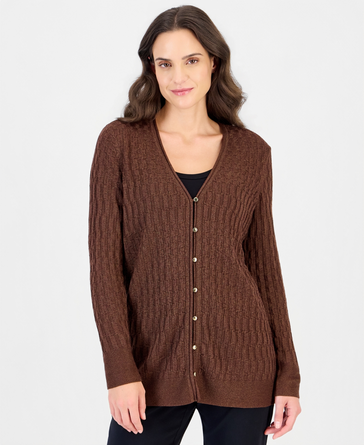 Click here for Jm Collection Womens Lurex Stitch Tunic Cardigan S... prices