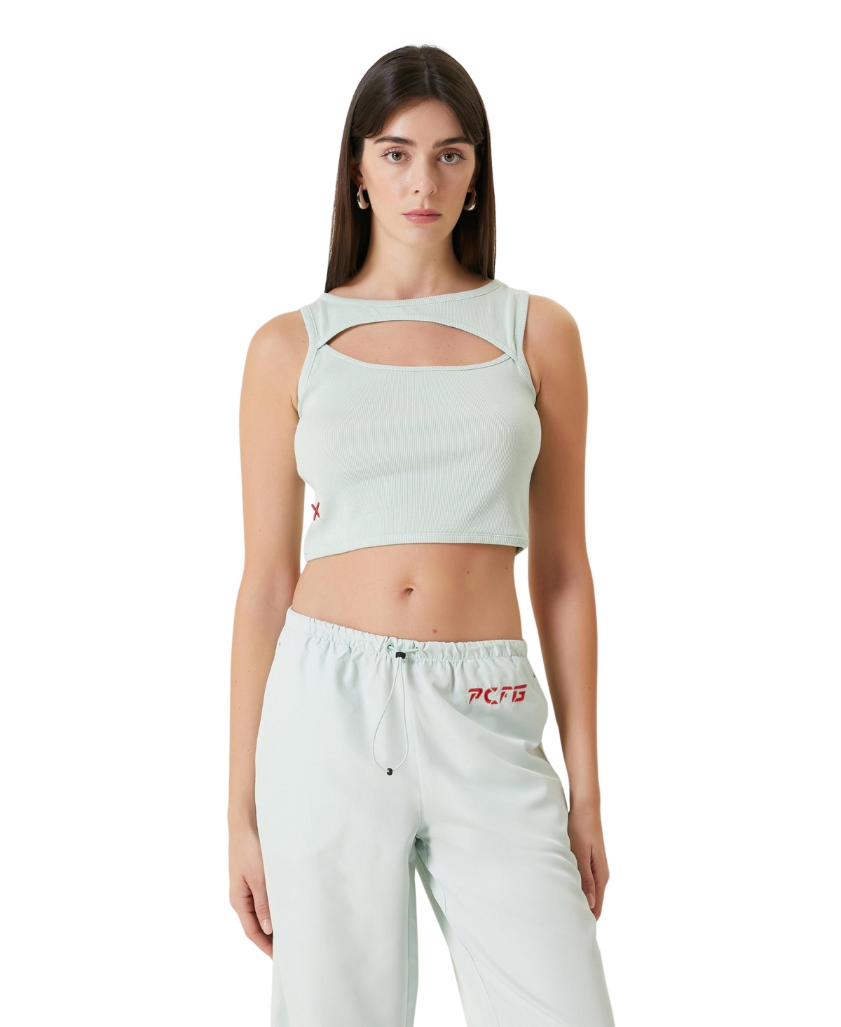 Click here for Pcfg Womens Ribbed Stretch Cotton-Blend Cropped Ta... prices