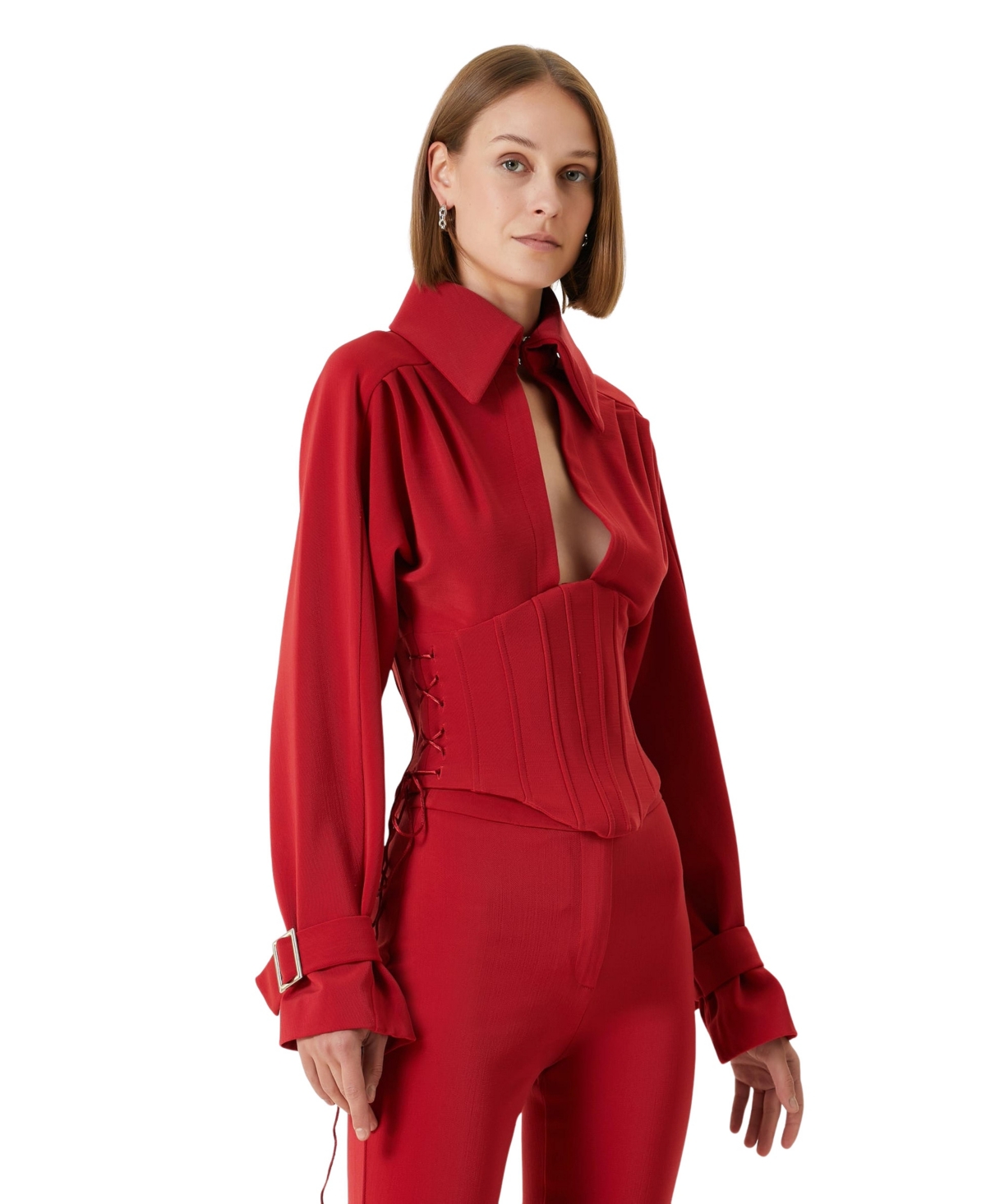 Click here for Pcfg Womens Tops and Tees Wool-Blend Corset Blouse... prices