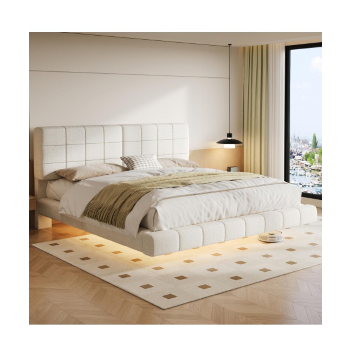 Click here for Lucky One King Size Boucle Floating Bed with Led L... prices