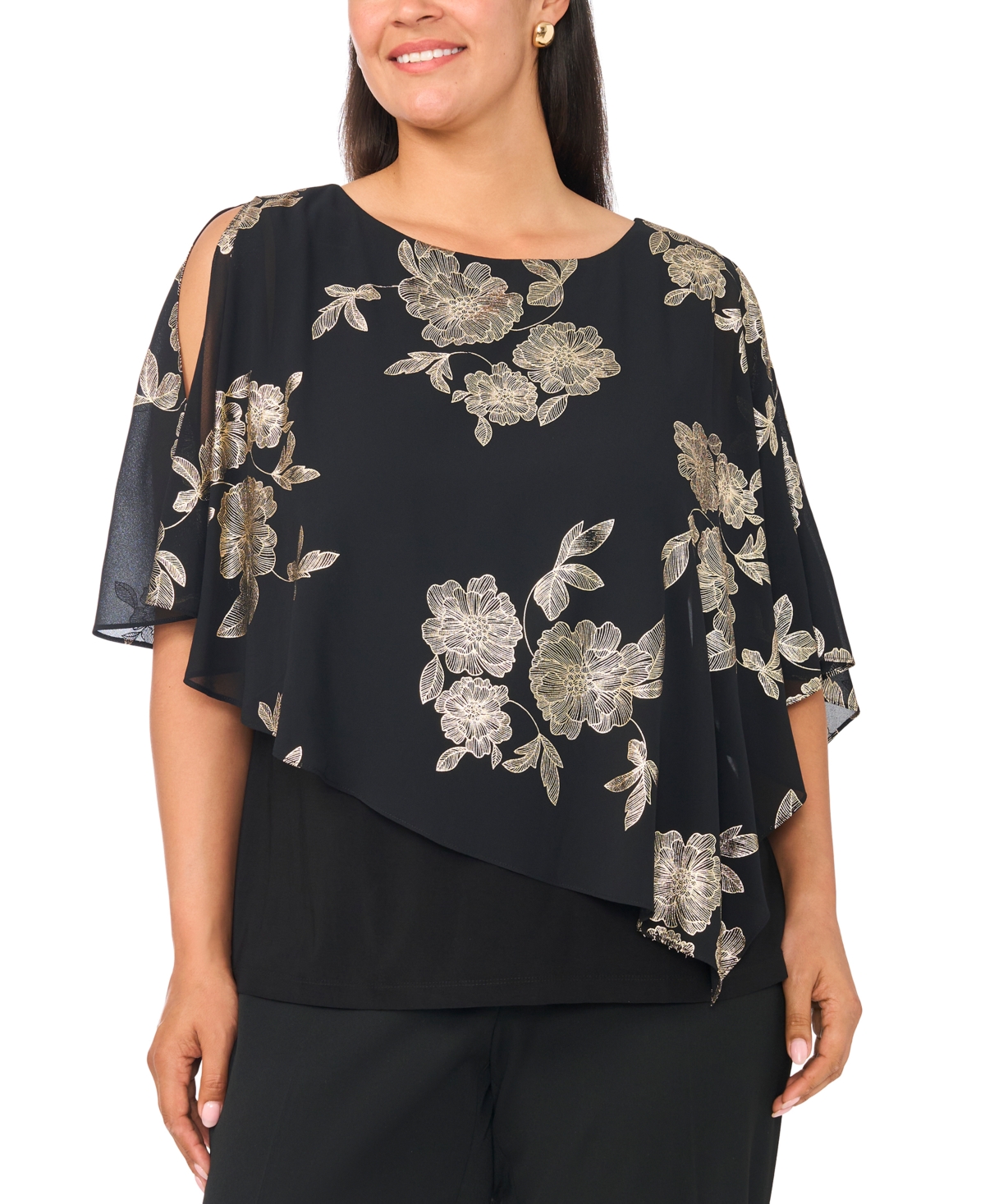 Click here for Msk Plus Size Combo Overlay Crewneck Top - Rich Bl... prices
