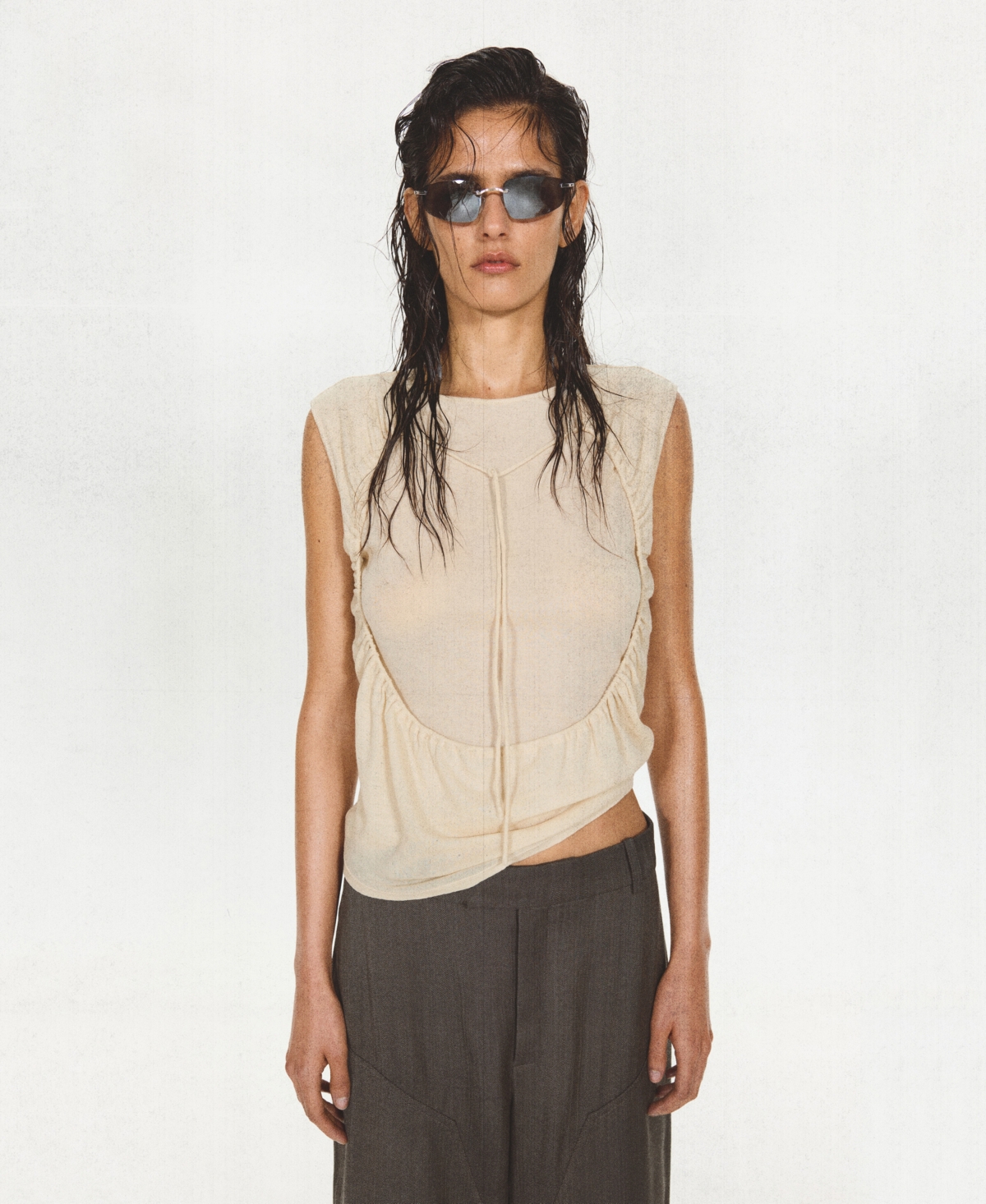 Click here for Mango Womens Gathered Opening Overlay Top - Ecru prices