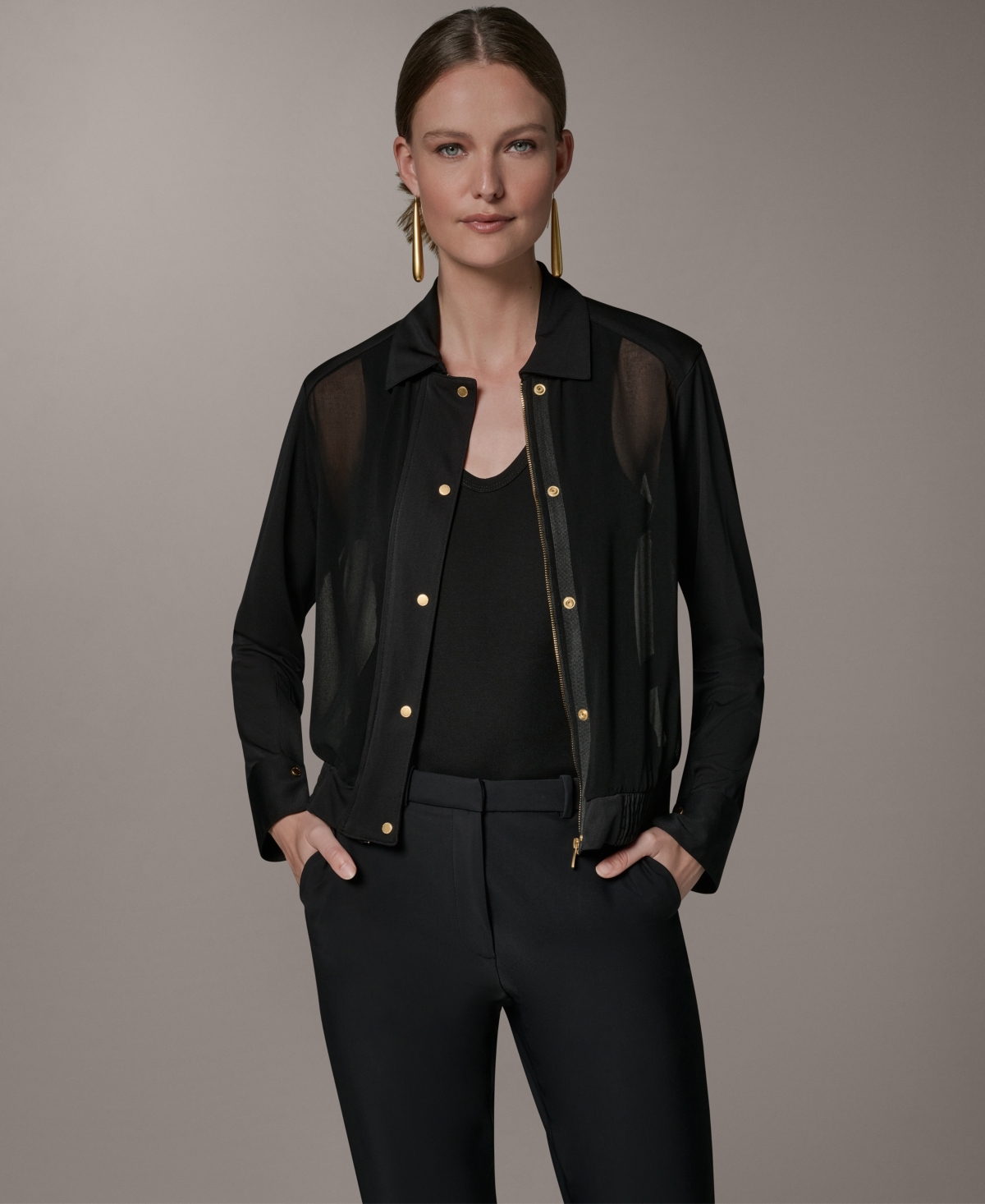 Click here for Donna Karan New York Womens Mixed Media Zip-Front... prices