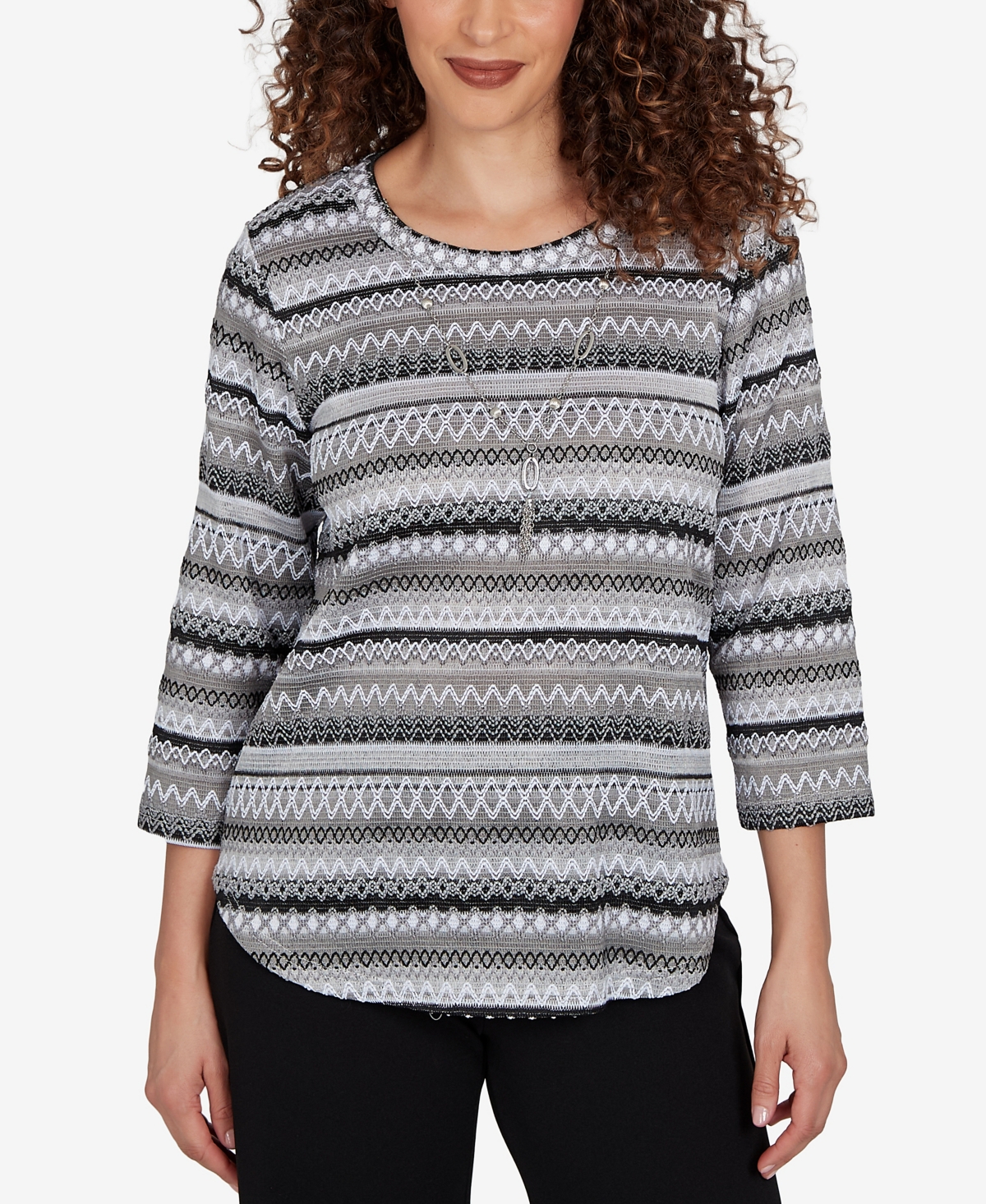 Click here for Alfred Dunner Petite Classic Textured Stripe Knit... prices