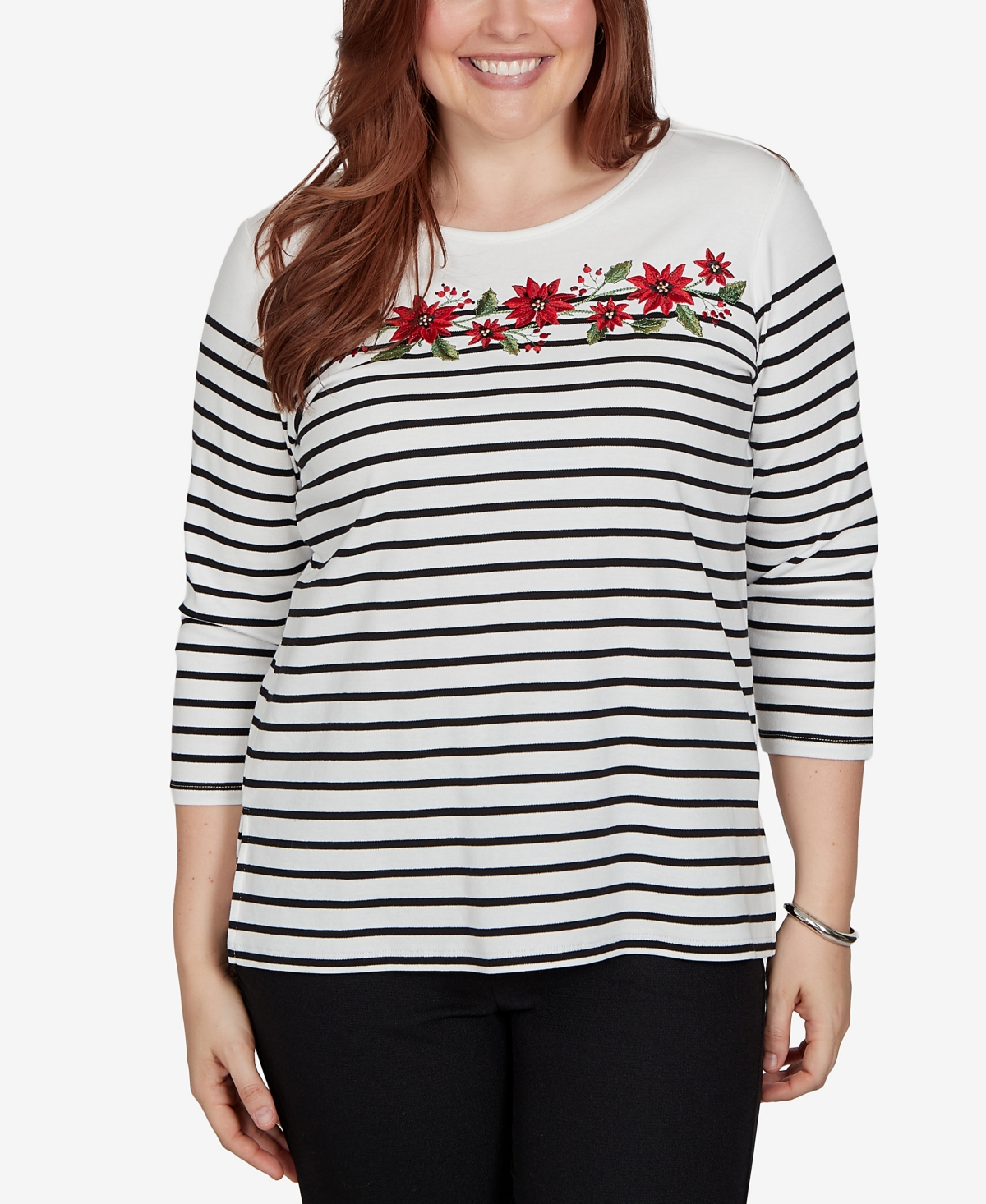 Click here for Alfred Dunner Petite Classic Poinsettia Stripe Kni... prices