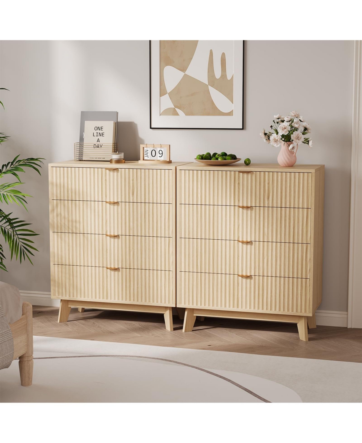 Click here for homfan 2 Set of Modern Closet Fluted Wood 4 Drawer... prices
