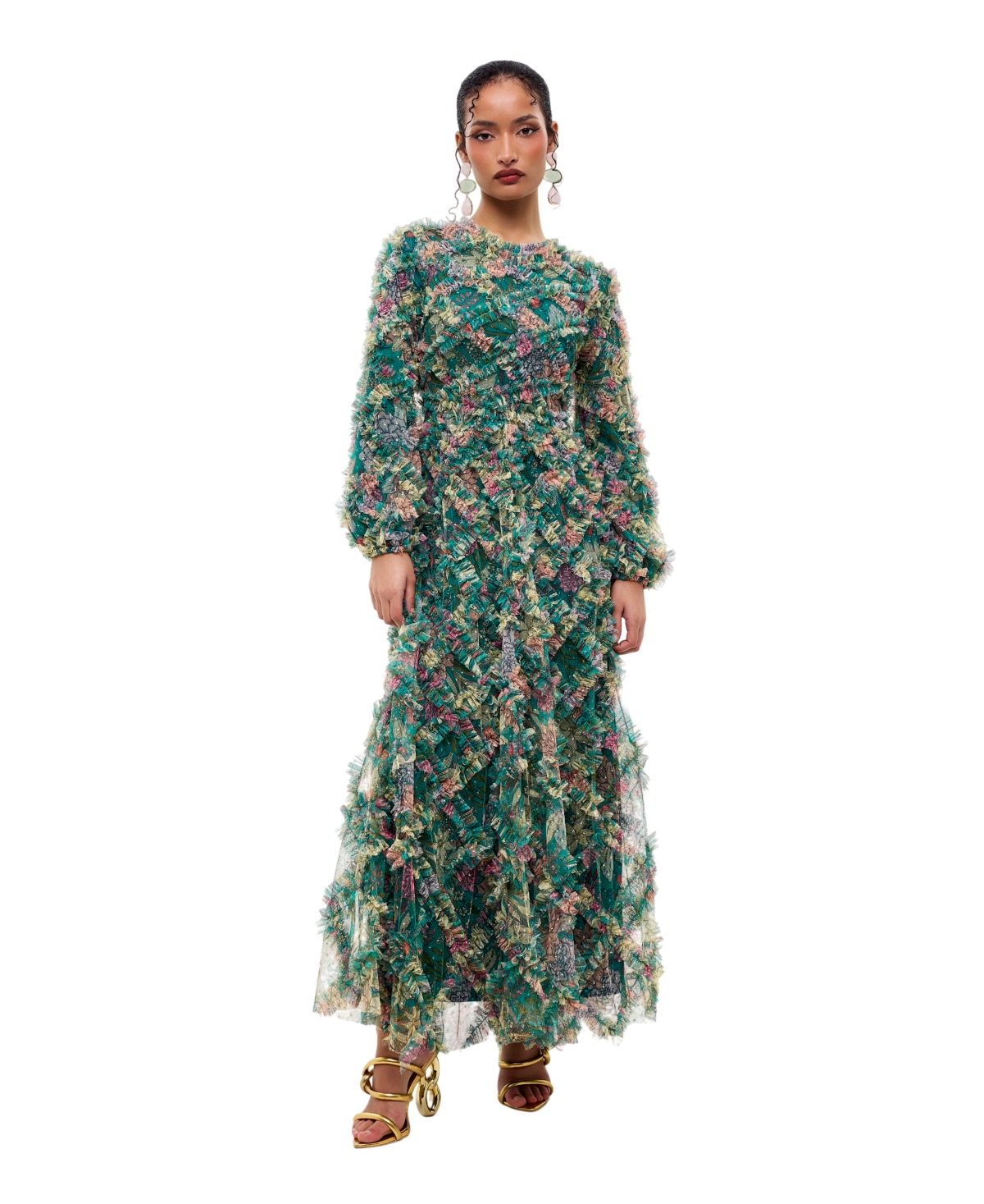 Click here for Maryisa Womens Floral Ruffle Maxi Dress - Dark gre... prices