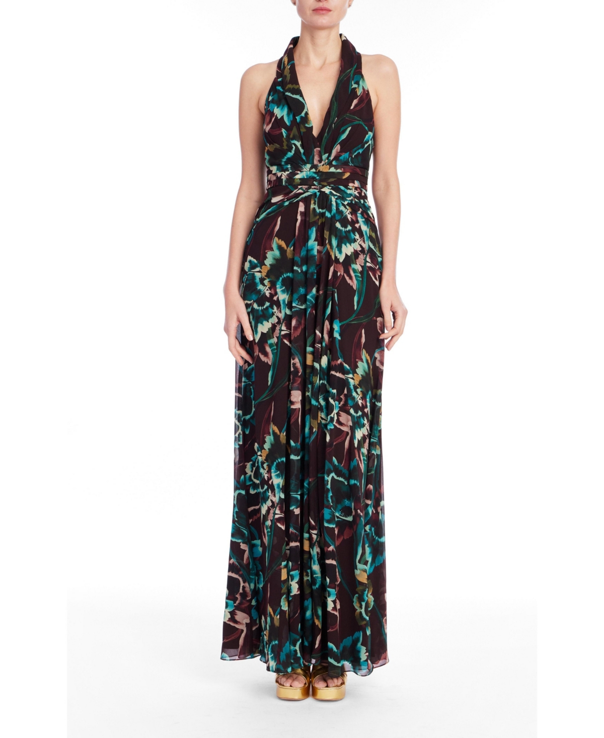 Click here for Badgley Mischka Womens Printed Halter Gown with Dr... prices