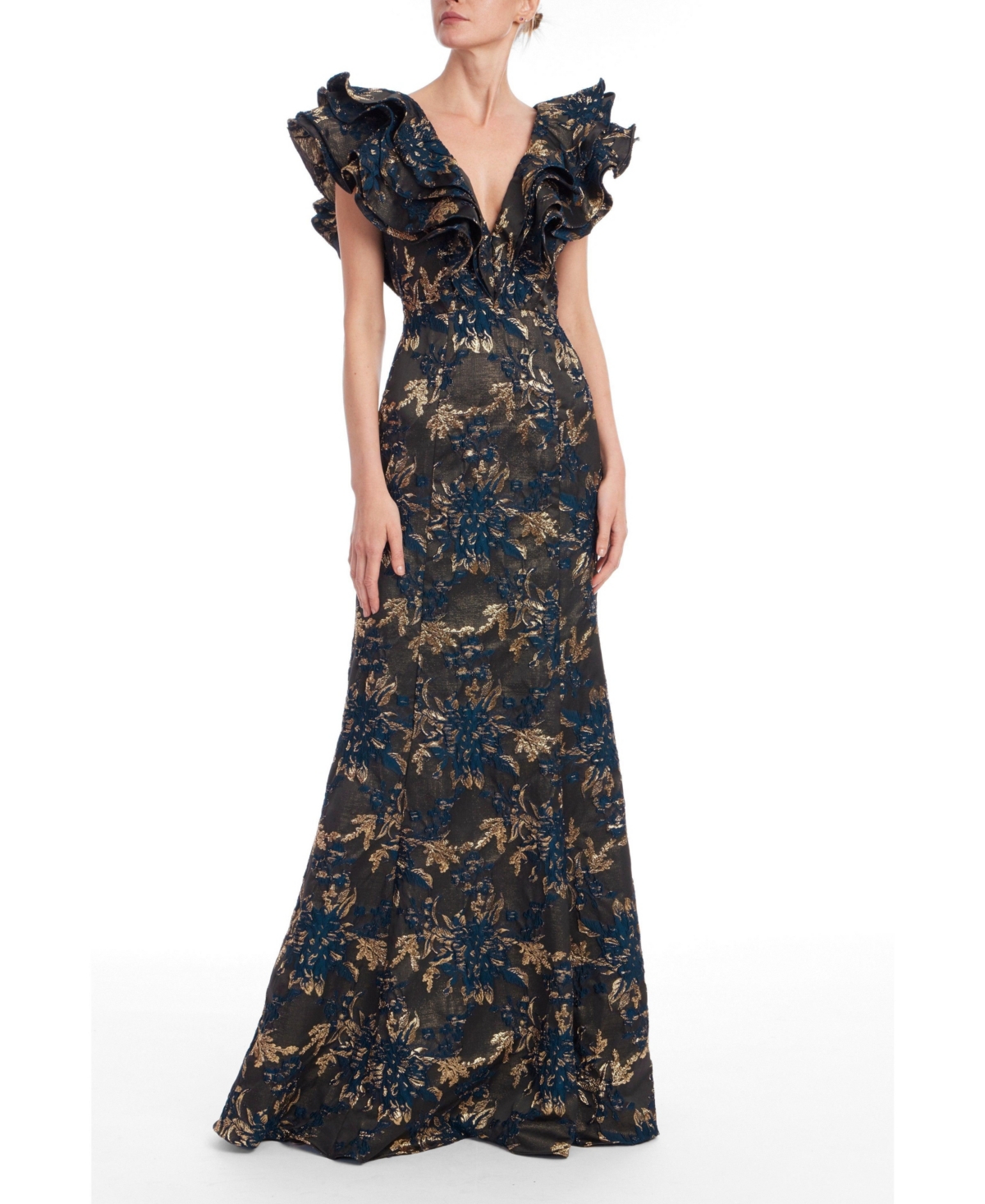 Click here for Badgley Mischka Womens The Jacquard Ruffle Gown prices
