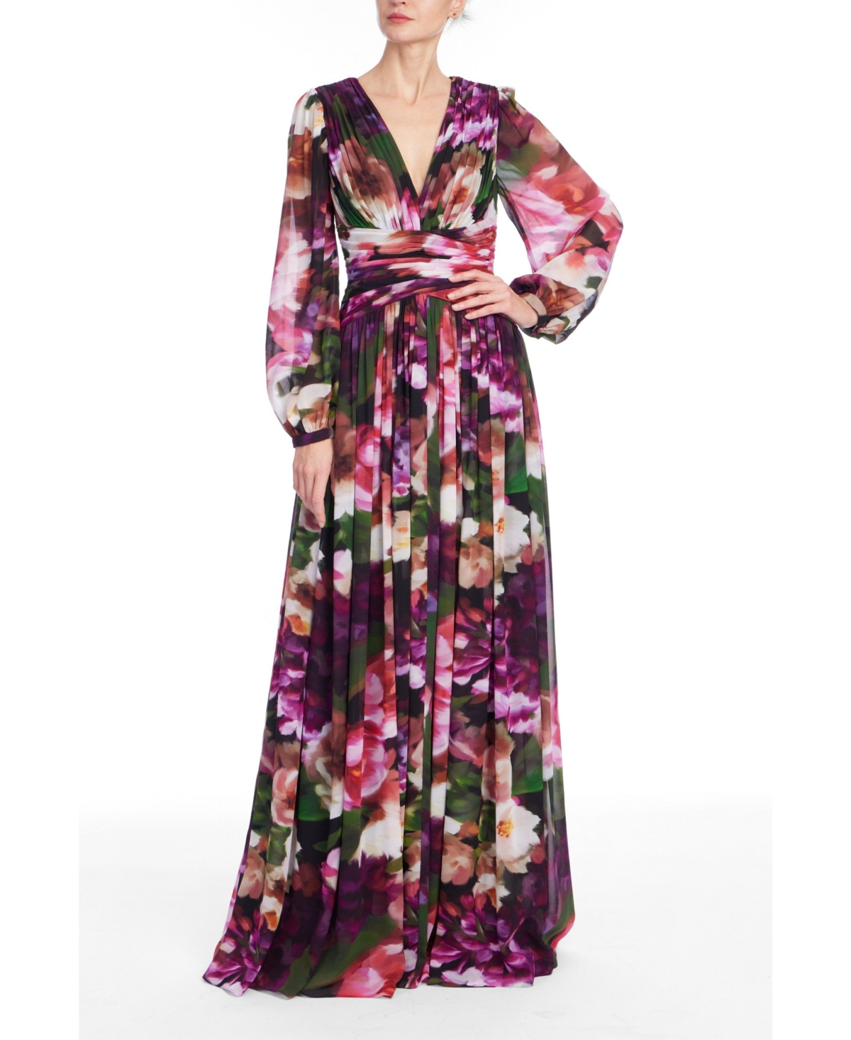 Click here for Badgley Mischka Womens The Printed Pleated Gown prices