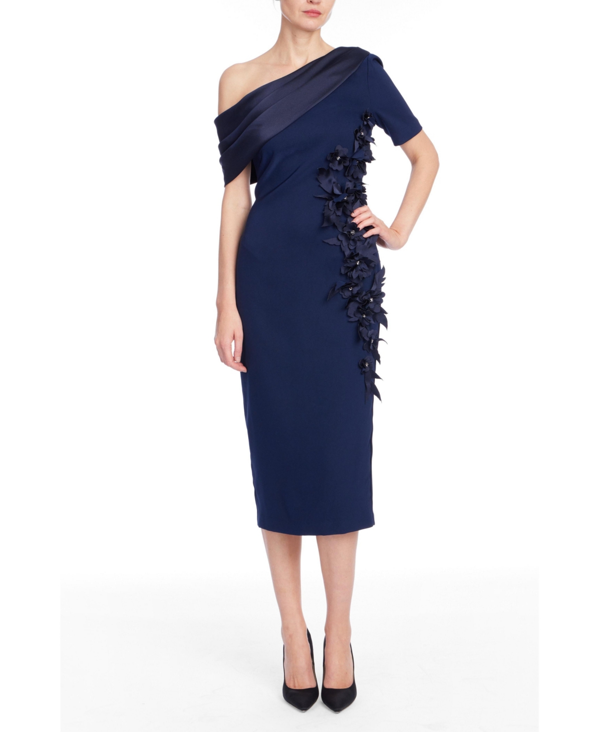 Click here for Badgley Mischka Womens One-Shoulder Floral Midi Dr... prices