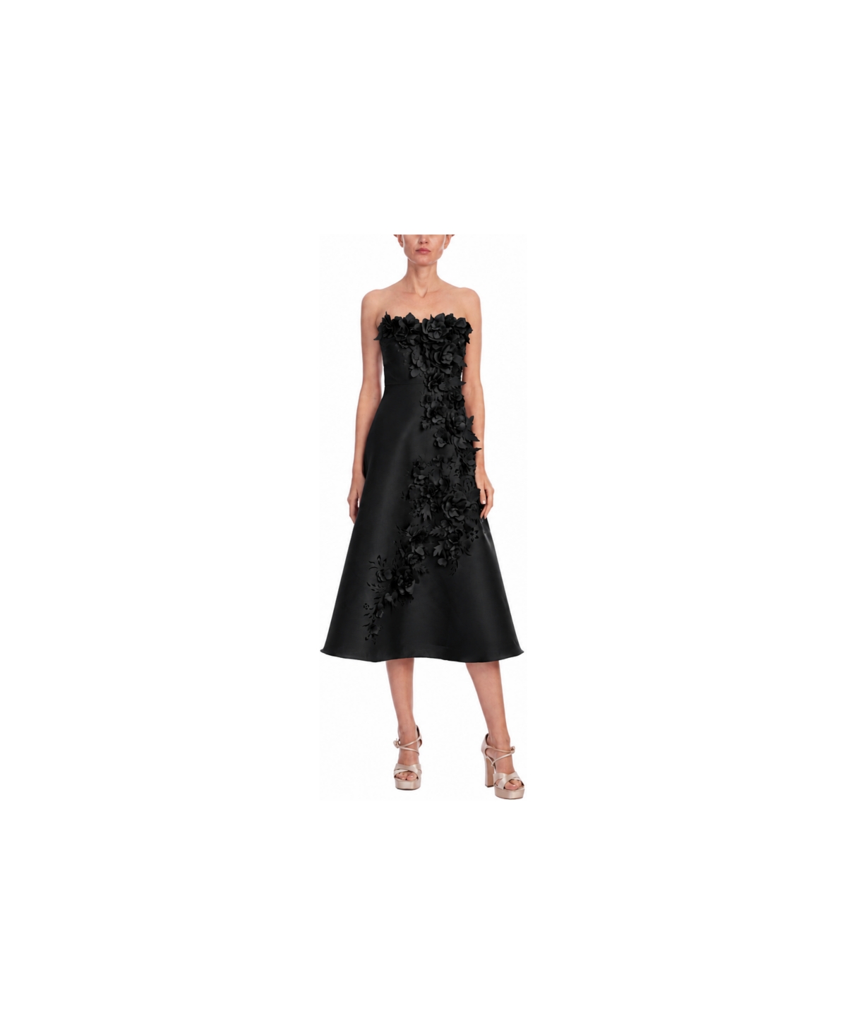 Click here for Badgley Mischka Womens Strapless 3D Floral Midi Dr... prices