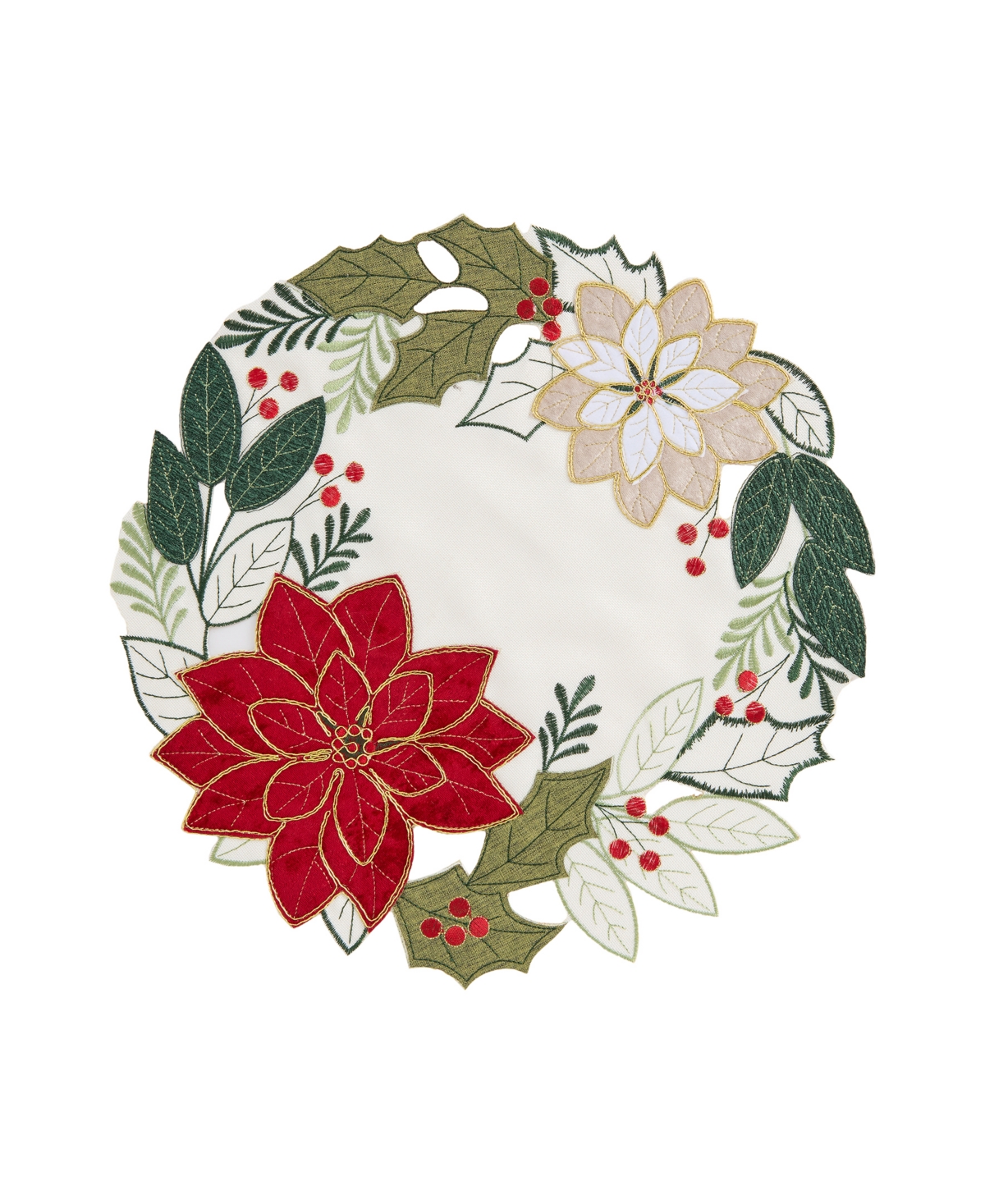 Click here for Elrene Holiday Poinsettia Wreath Cutwork Round Pla... prices