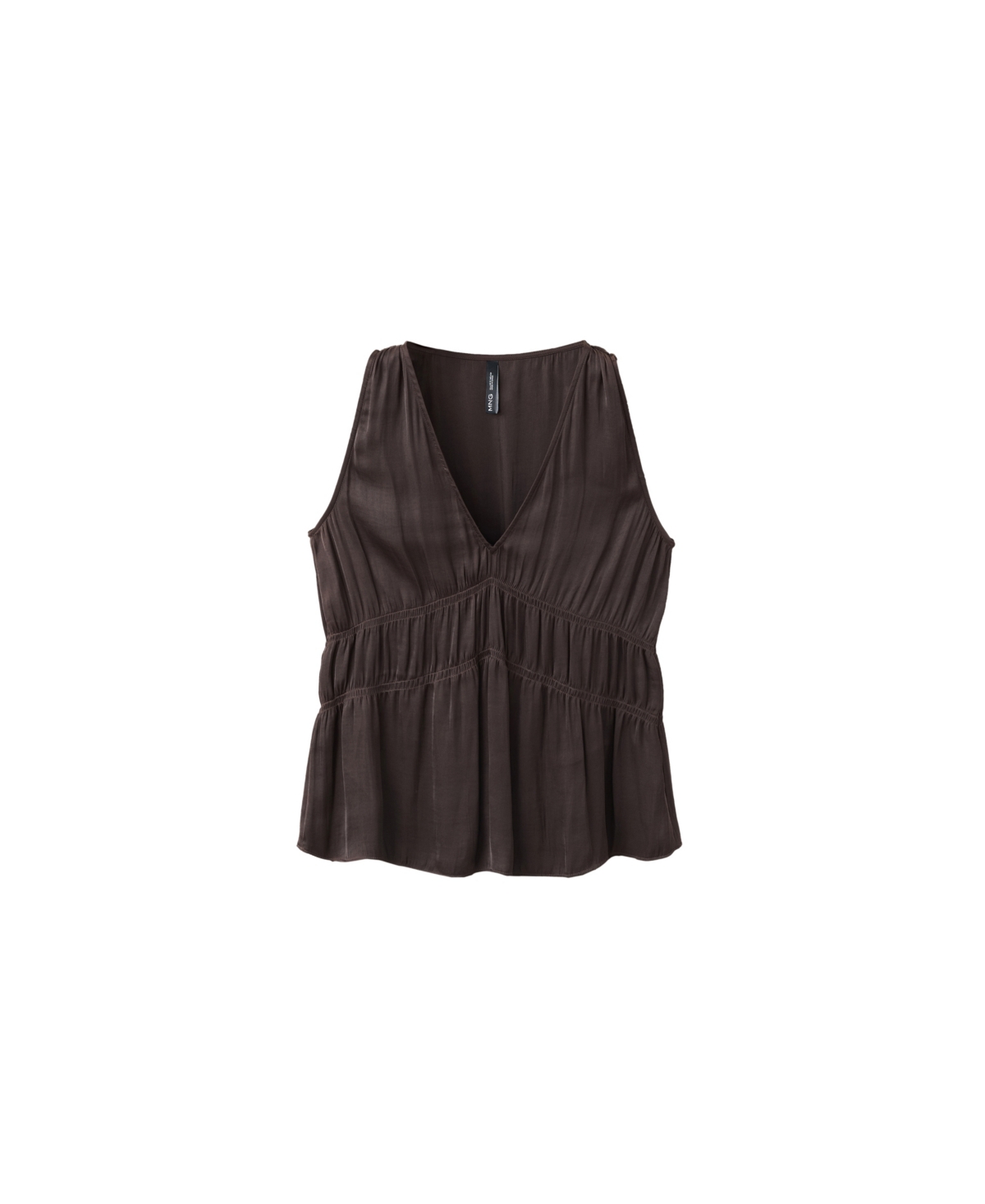 Click here for Mango Womens Ruched V-Neck Top - Brown prices