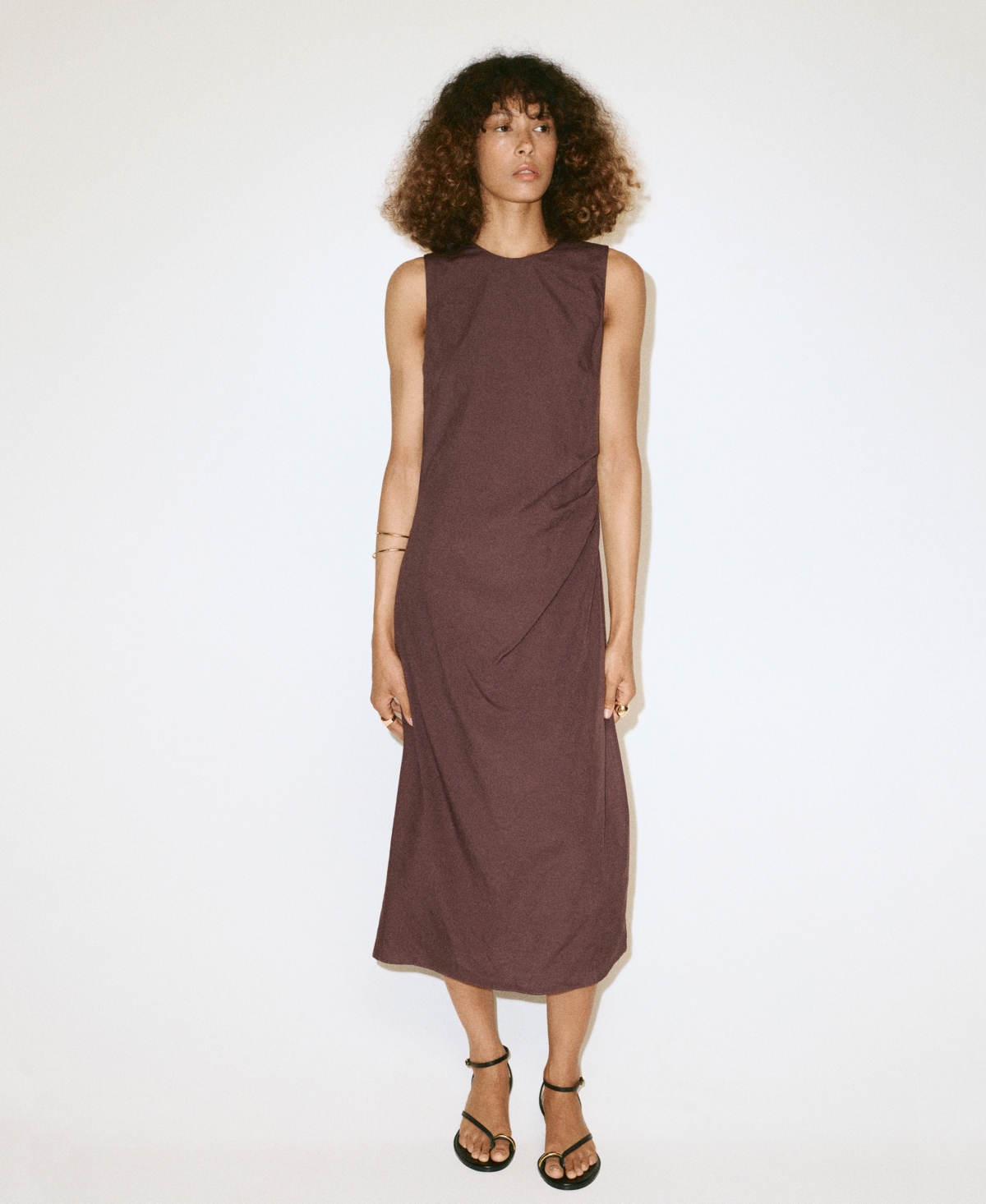 Click here for Mango Womens Side-Ruched Midi Dress - Brown prices
