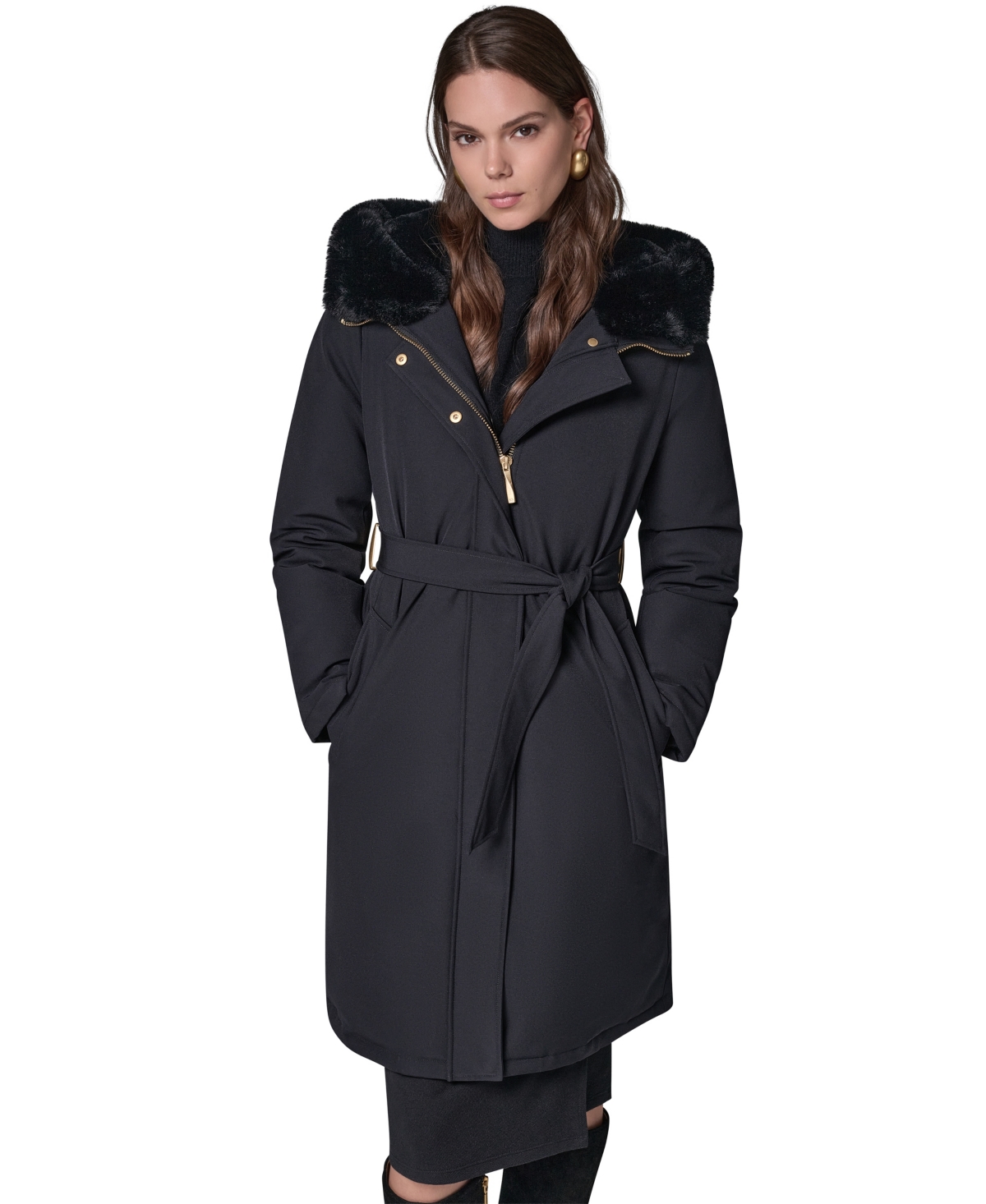 Click here for Donna Karan New York Womens Belted Fur Hooded Puff... prices