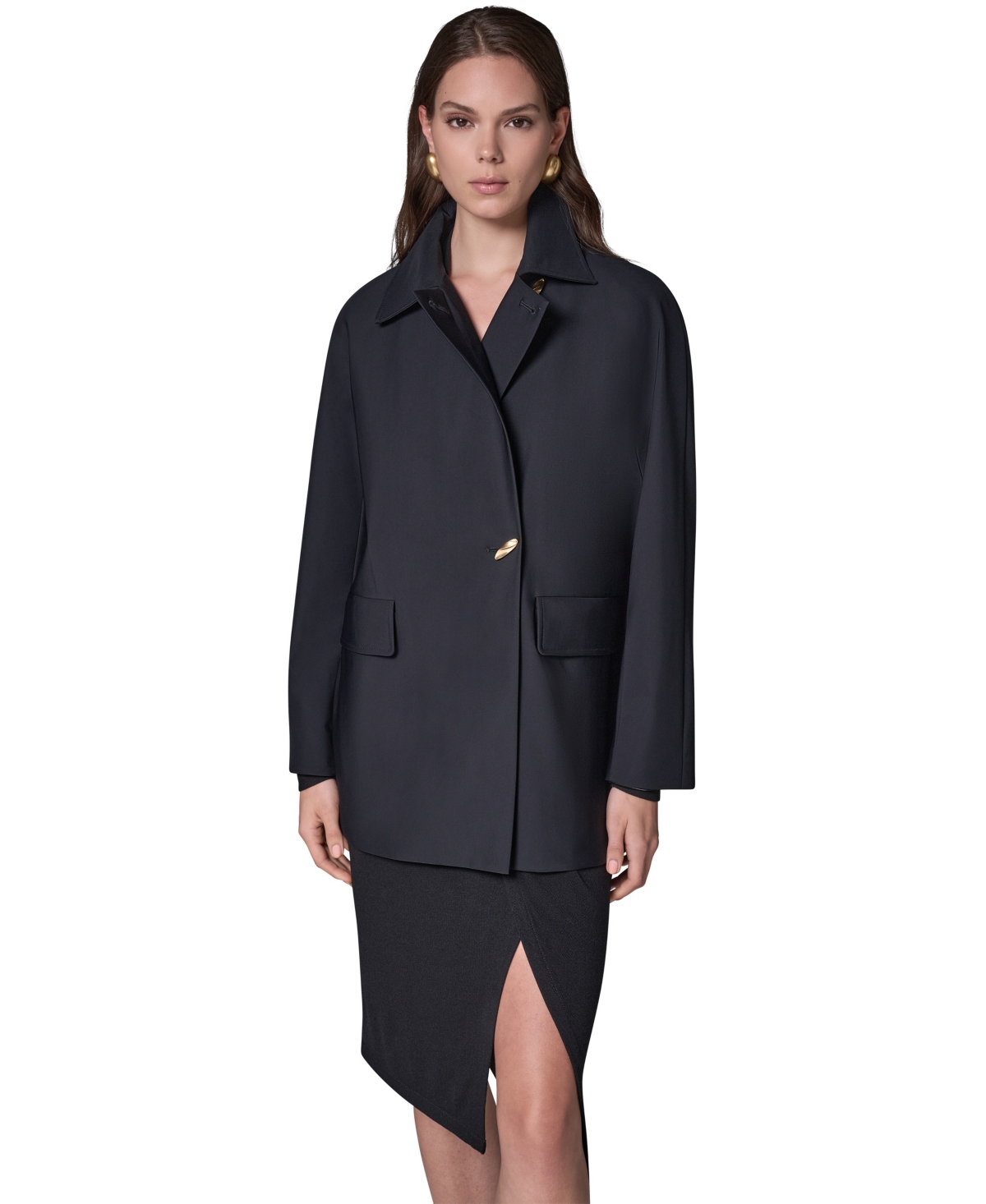 Click here for Donna Karan New York Womens Buttoned Rain Coat - B... prices