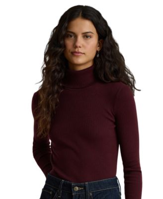 Lauren Ralph Lauren Womens Ribbed Slim Fit Cotton Blend Turtleneck Sweater