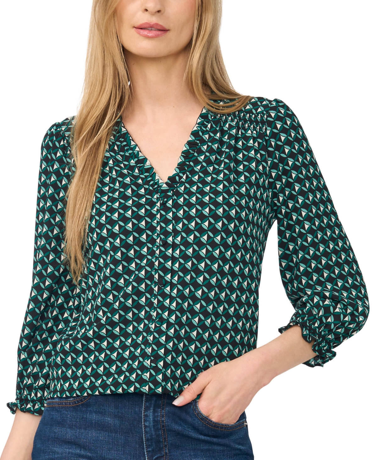 Click here for CeCe Womens Button-Detail V-Neck 3/4-Sleeve Blouse... prices