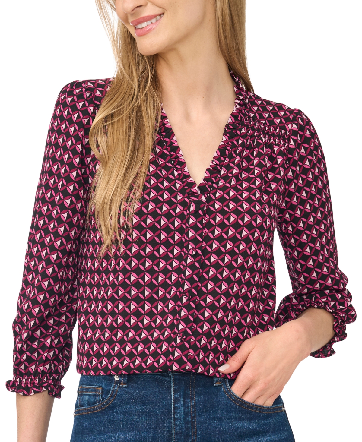 Click here for CeCe Womens Button-Detail V-Neck 3/4-Sleeve Blouse... prices