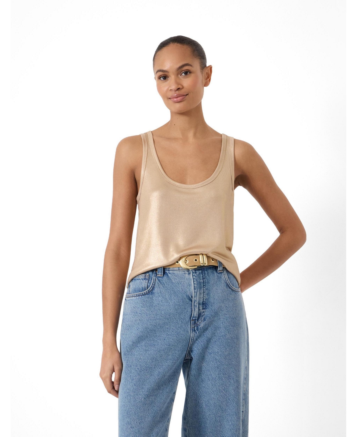 Click here for Hush Womens Silver Metallic Slub Vest - Gold lurex prices