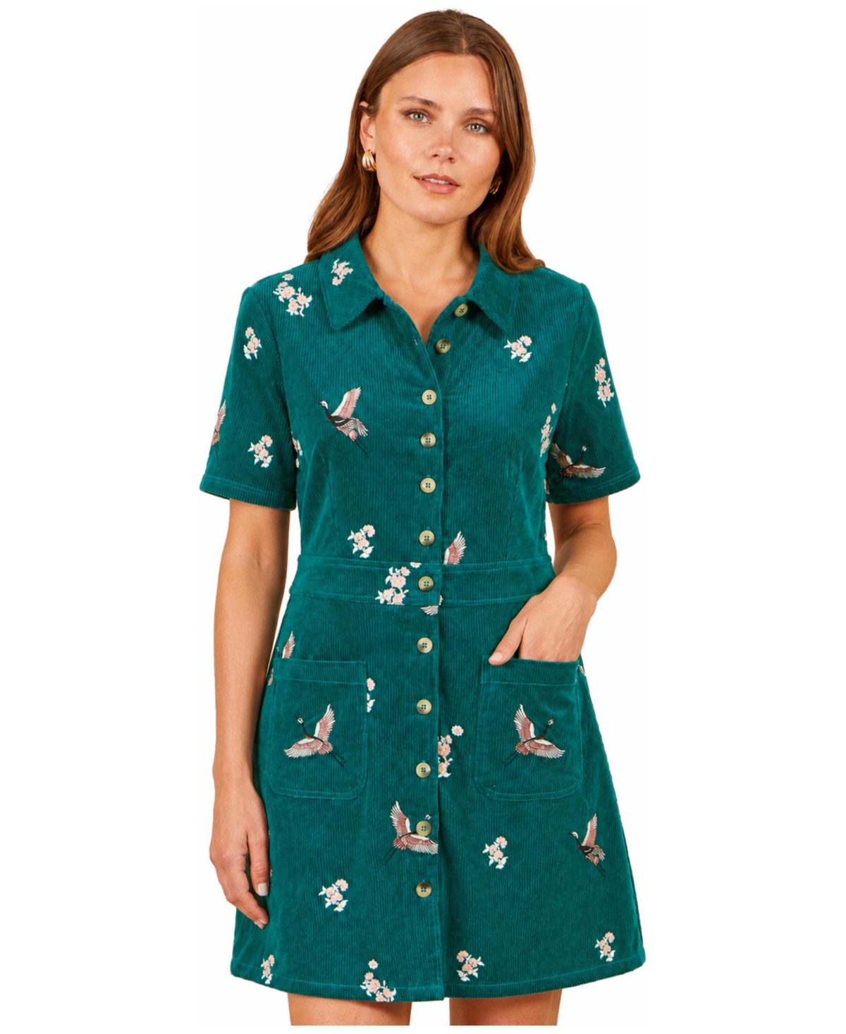 Click here for Yumi Womens Embroidered Floral Corc Shirt Dress -... prices