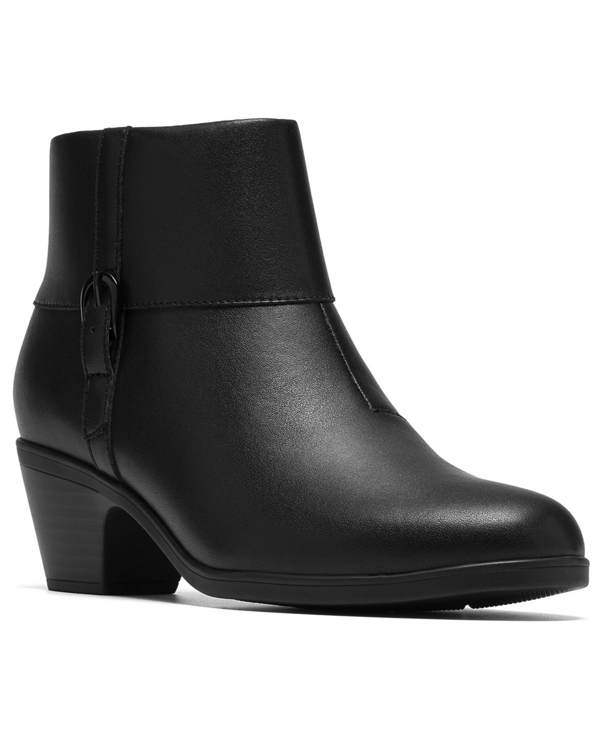 Click here for Clarks Womens Emily Block Heel Booties - Black Lea... prices