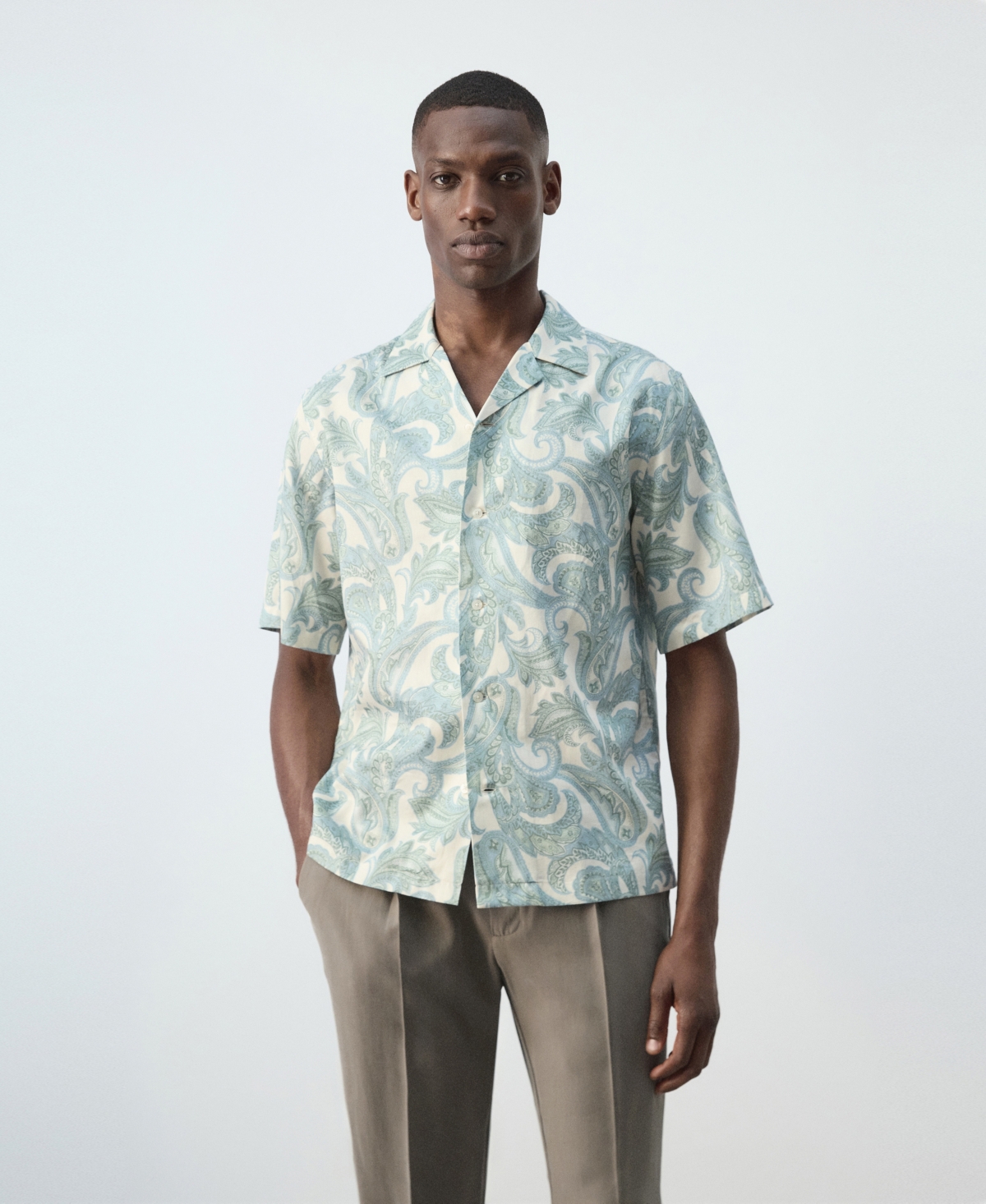 Click here for Mango Mens Bowling Collar Printed Cotton Shirt - P... prices