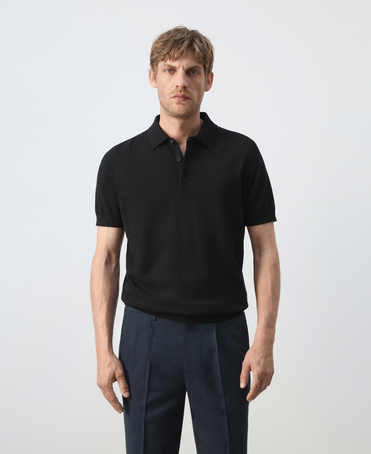 Click here for Mango Mens Fine-Knit Cotton Polo Shirt - Black prices