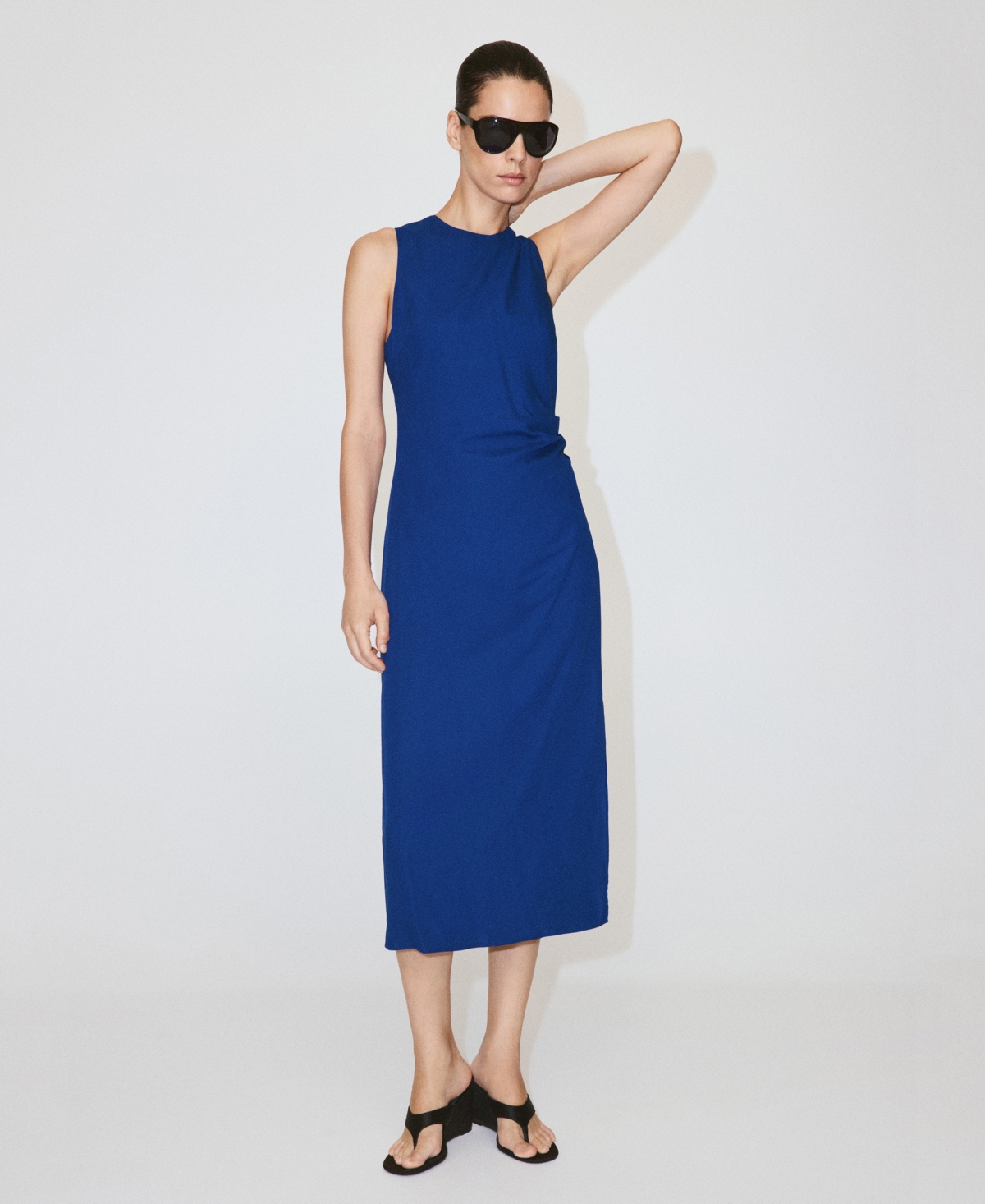 Click here for Mango Womens Side-Ruched Midi Dress - Blue prices