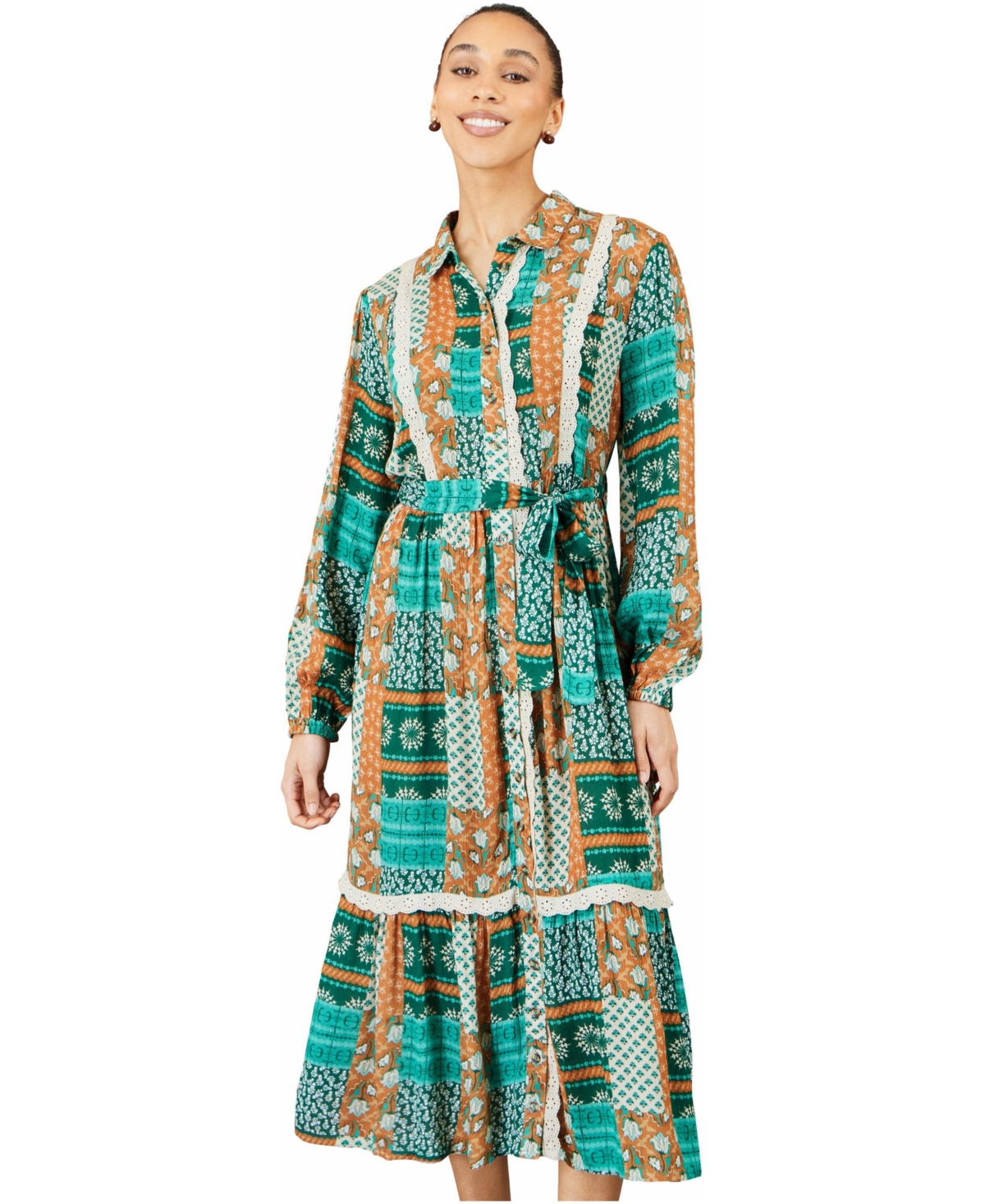 Click here for Yumi womens Patchwork Viscose Midi Shirt Dress - M... prices