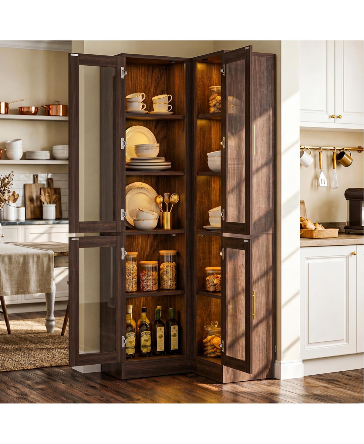Click here for Aheaplus Tall 5-Tier Corner Pantry Cabinet with Gl... prices