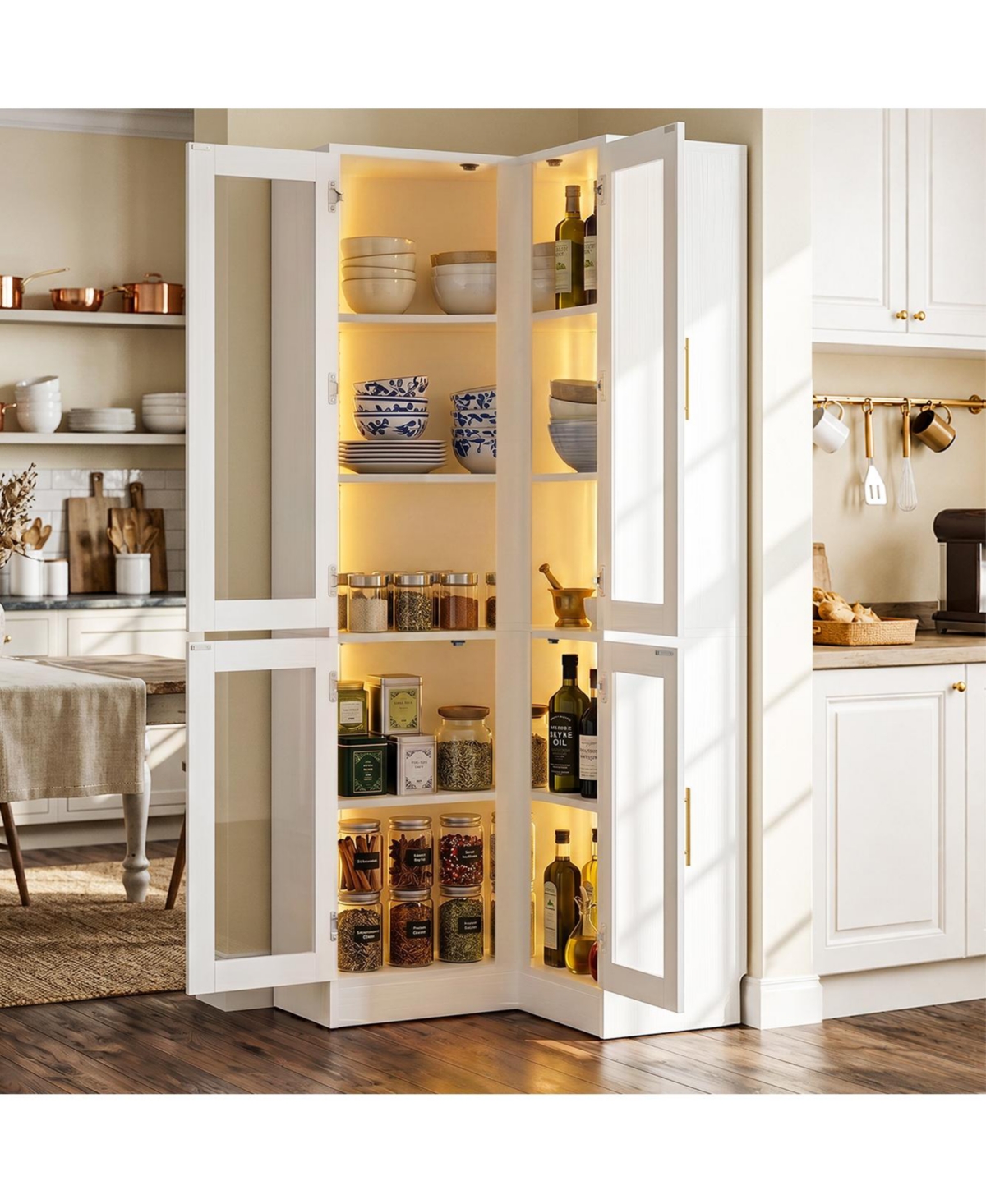 Click here for Aheaplus Tall 5-Tier Corner Pantry Cabinet with Gl... prices