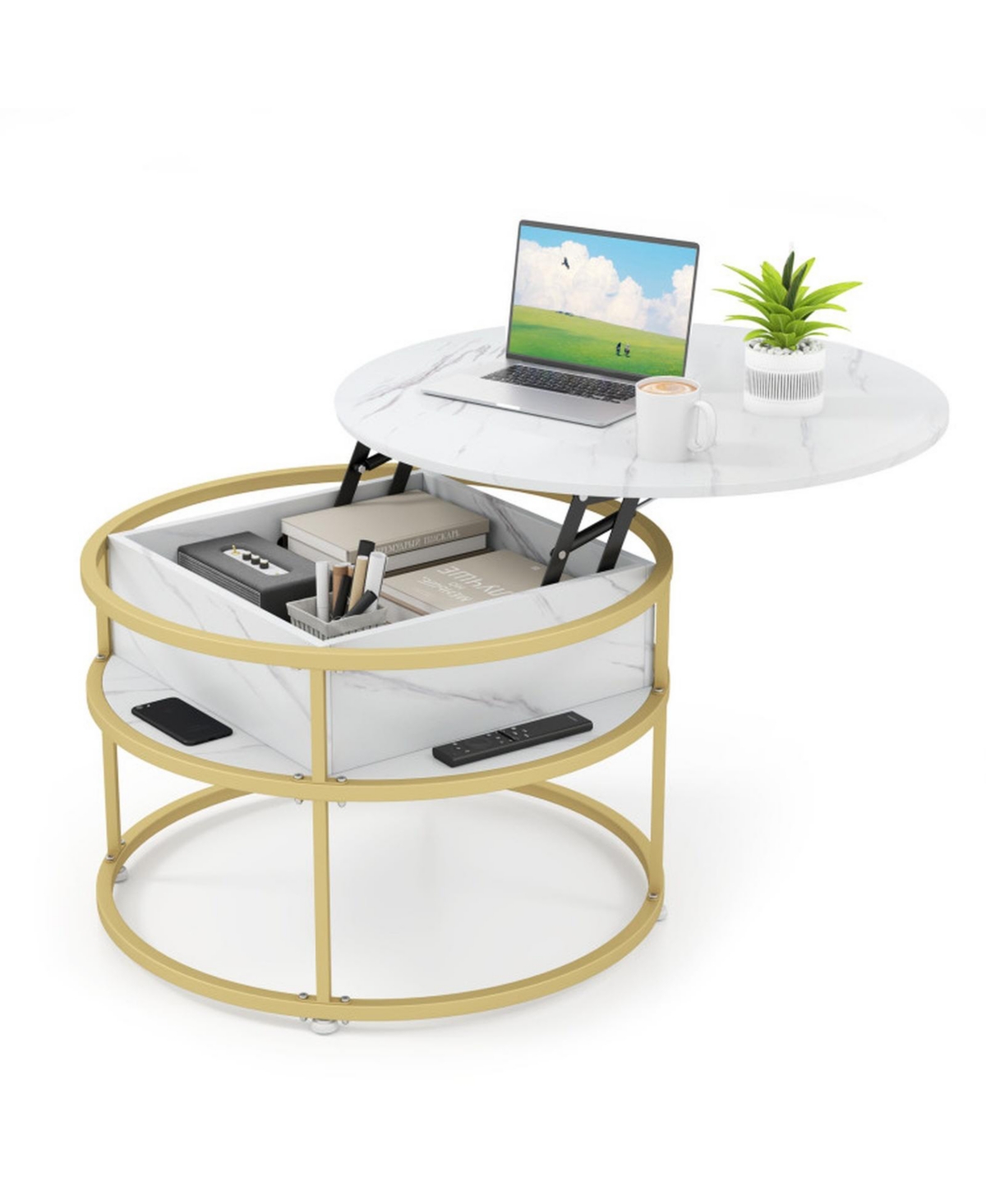 Click here for Sugift 31.5 in Round Lift Top Coffee Table with Hi... prices