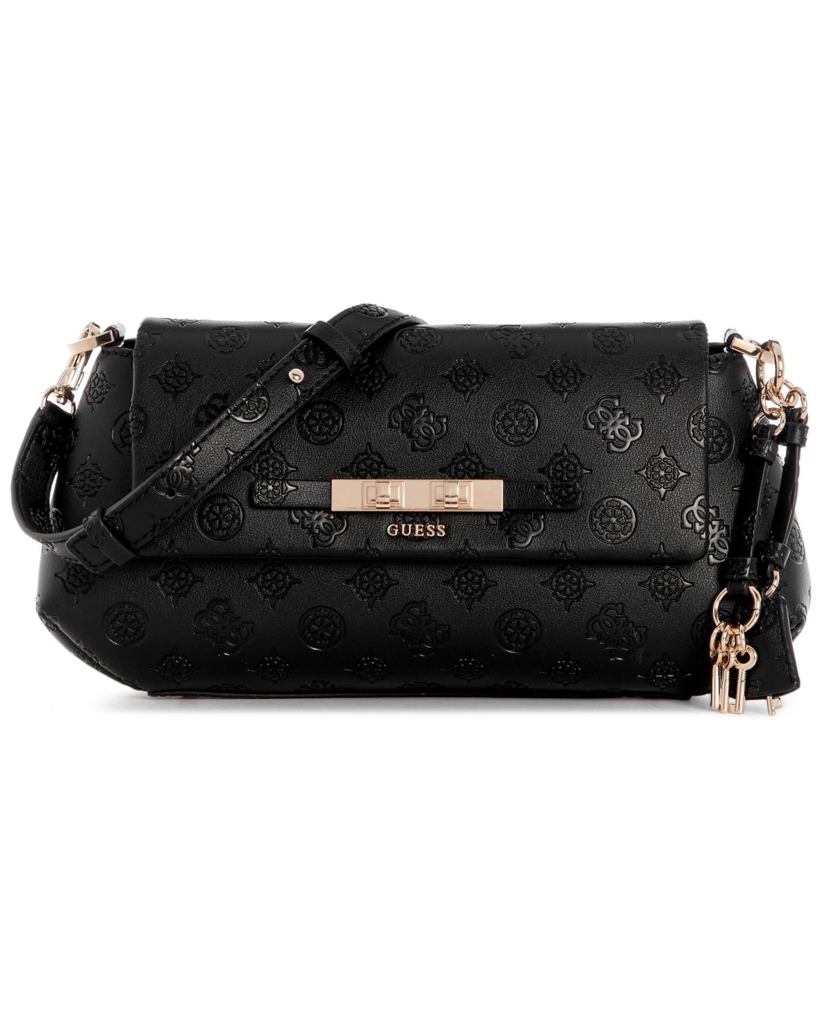 Click here for Guess Carmella Medium Flap Crossbody Handbag - Bla... prices