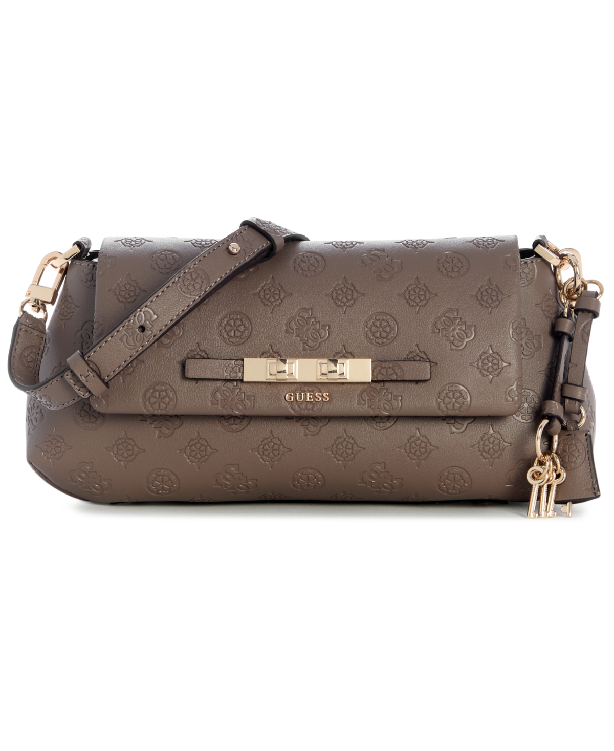 Click here for Guess Carmella Medium Flap Crossbody Handbag - Tau... prices