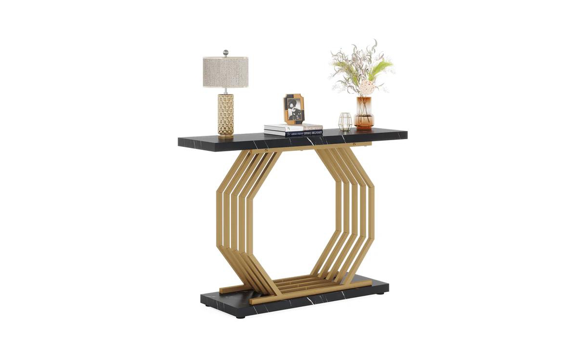 Click here for Slickblue Faux Marble Console Table with Geometric... prices