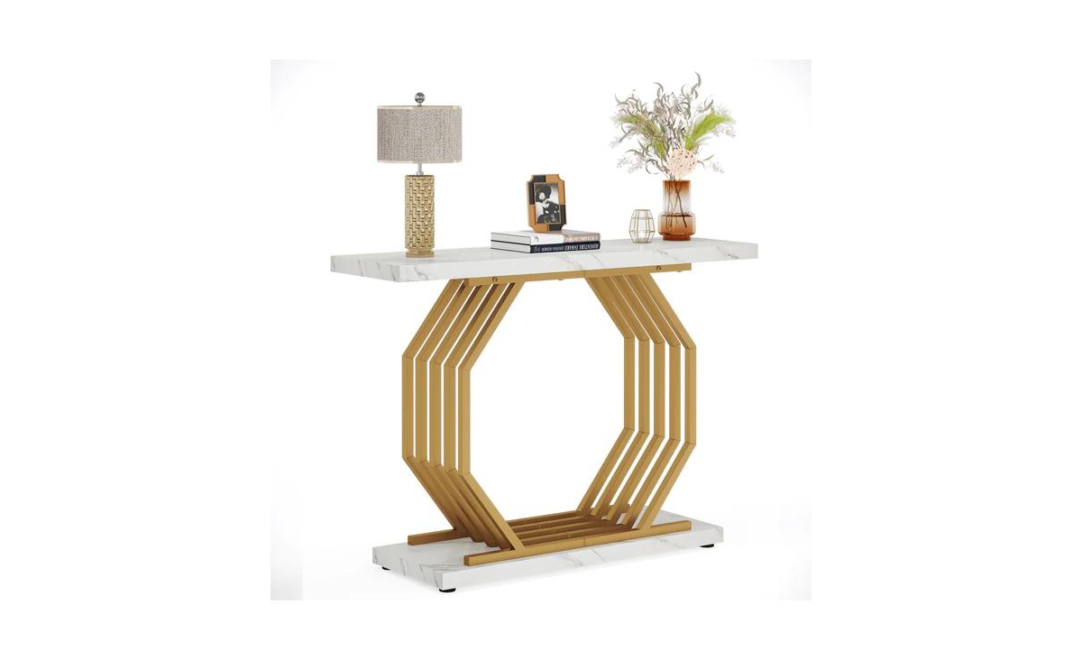 Click here for Slickblue Faux Marble Console Table with Geometric... prices