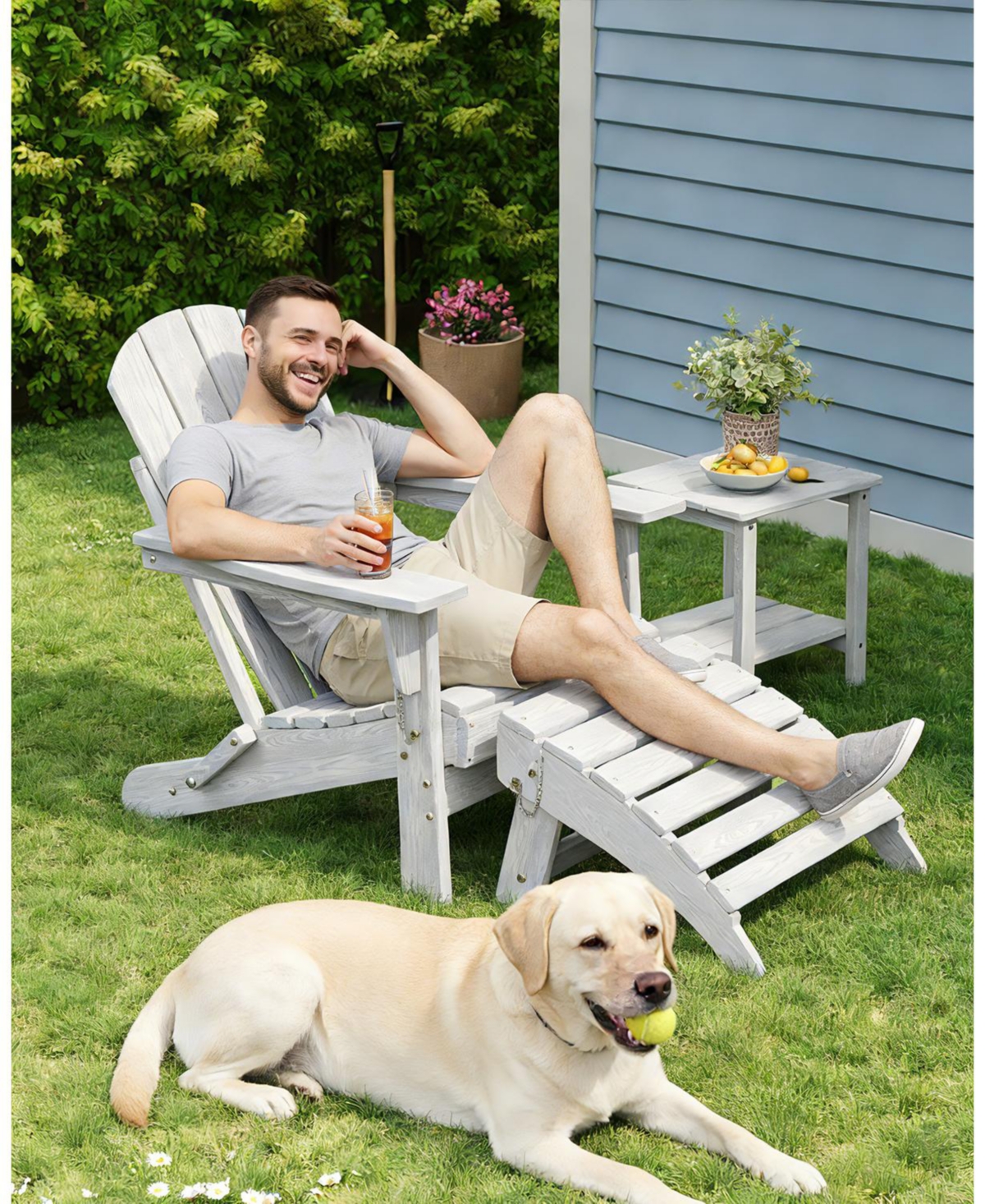 Click here for homfan Folding Adirondack Chair and Ottoman Hdpe A... prices