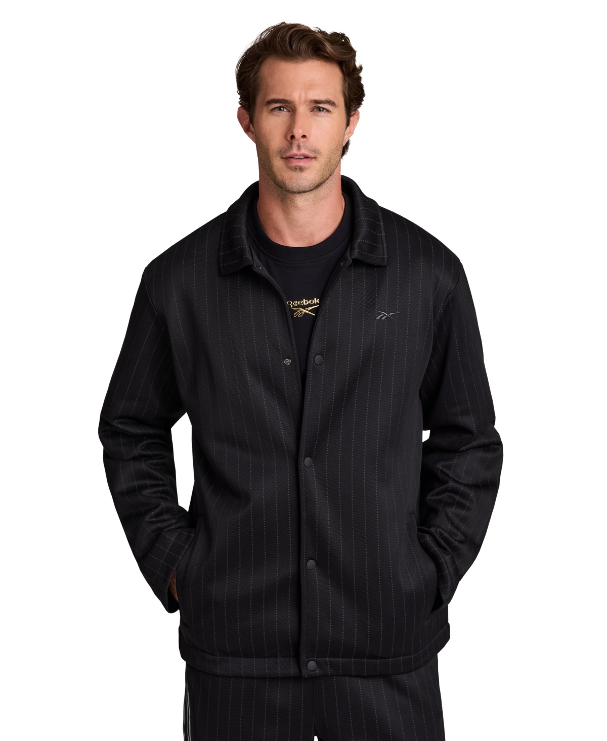 Click here for Reebok Mens Pinstripe Coaches Jacket - Black prices
