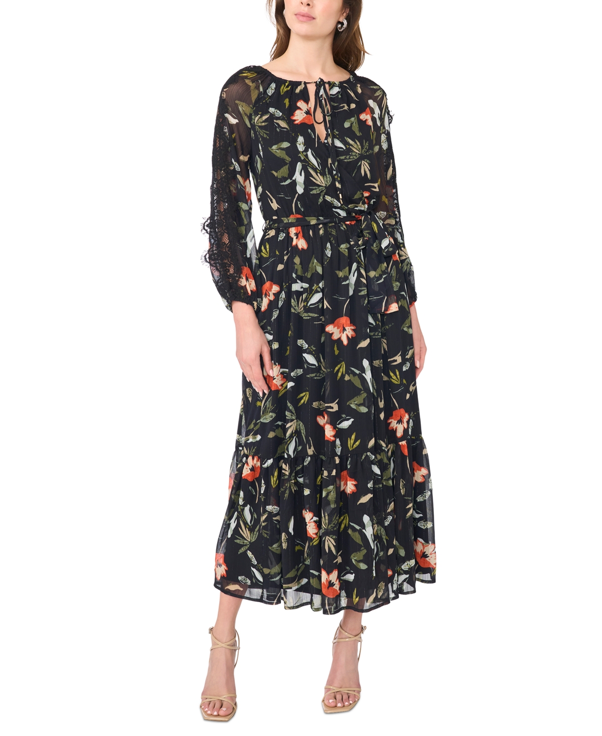 Click here for Msk Womens Floral-Print Tiered Long-Sleeve Maxi Dr... prices