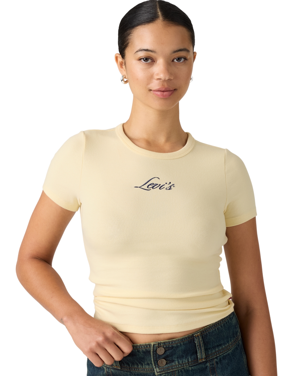 Click here for Levis Womens Hayes Short-Sleeves Tee Rib-Knit Embr... prices