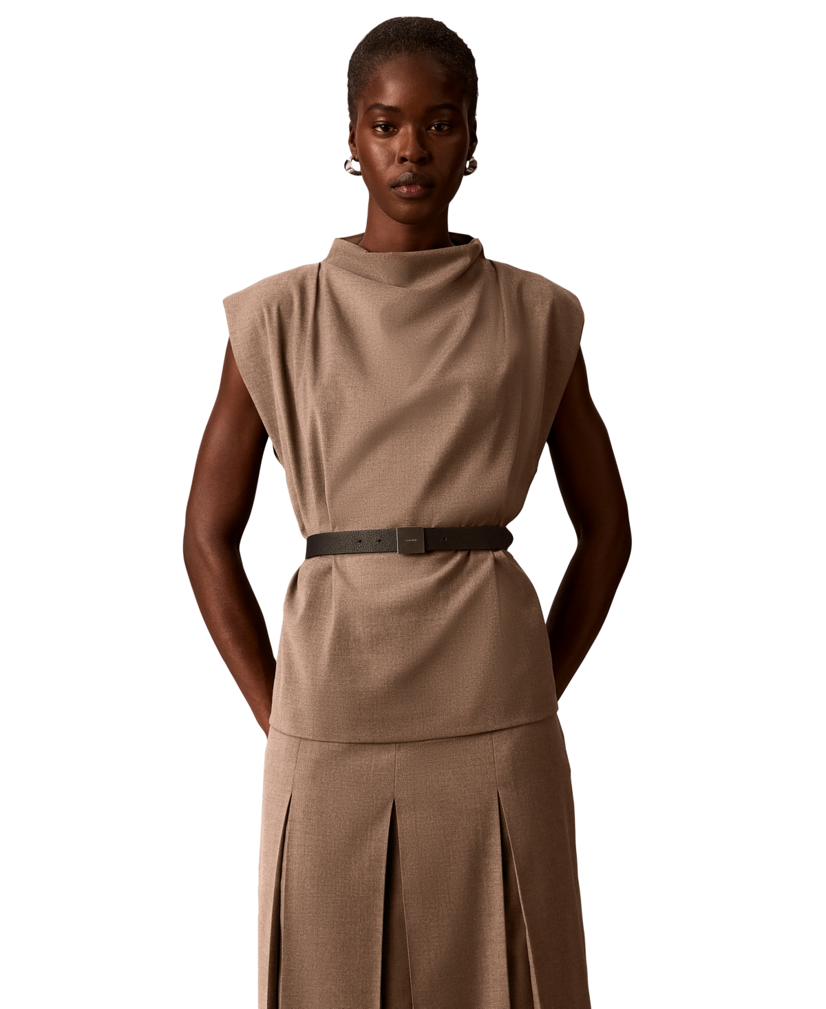 Click here for Calvin Klein Womens Draped Neck Top - Lt Iron Mela... prices