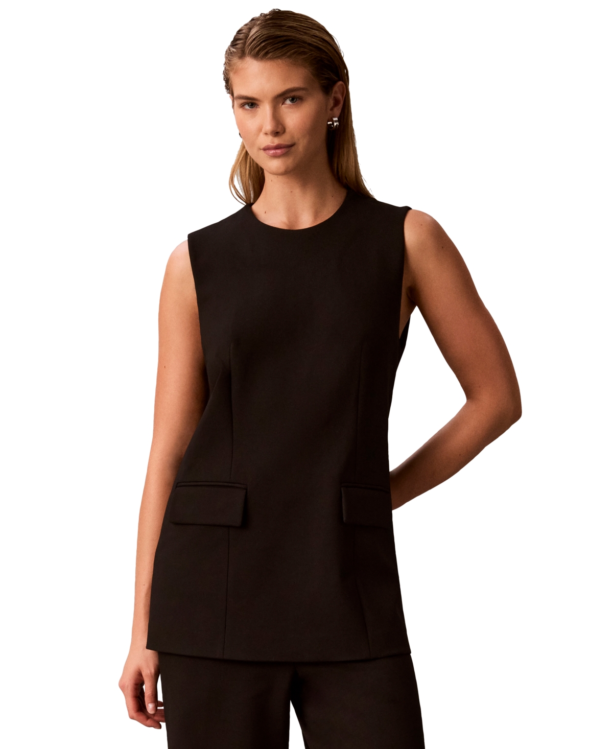Click here for Calvin Klein Womens Sleeveless Crewneck Top - Blac... prices