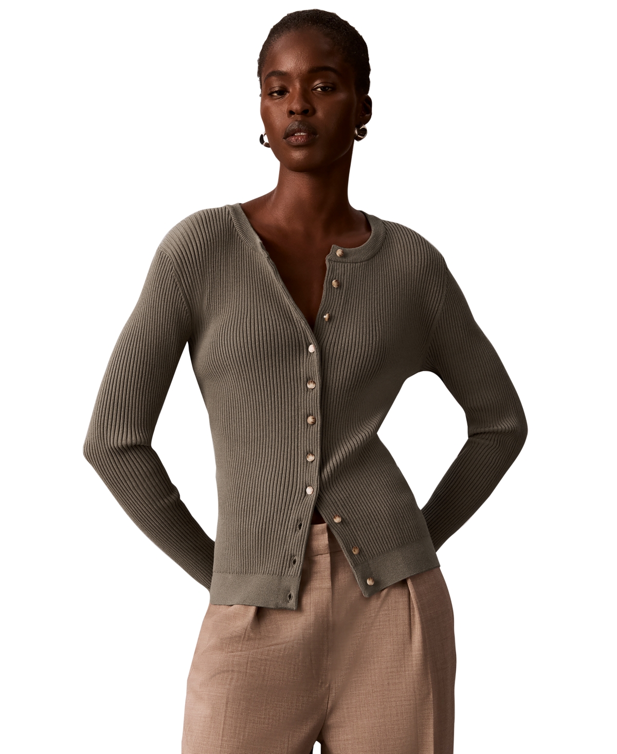 Click here for Calvin Klein Womens Button-Front Ribbed Cardigan -... prices