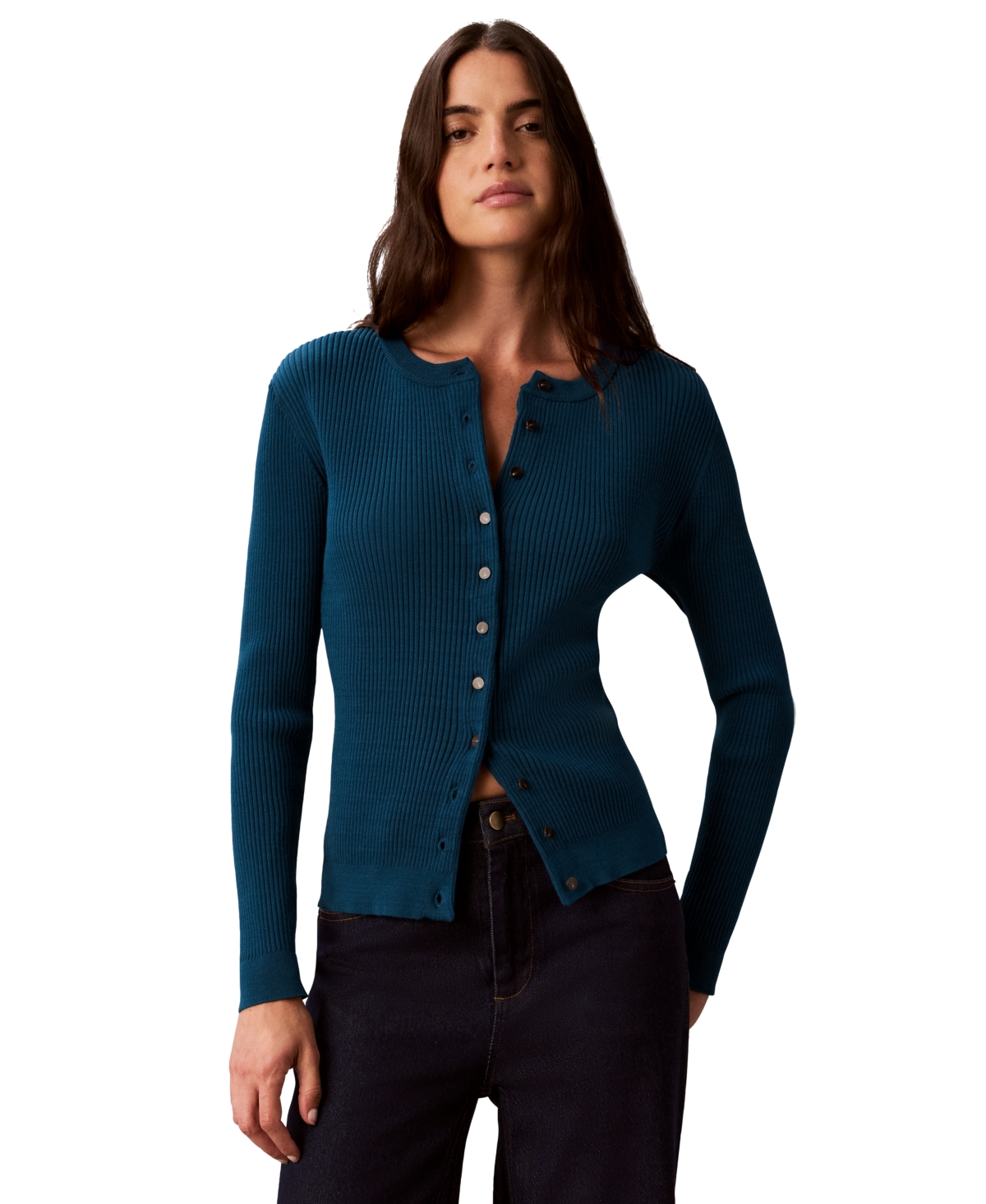 Click here for Calvin Klein Womens Button-Front Ribbed Cardigan -... prices