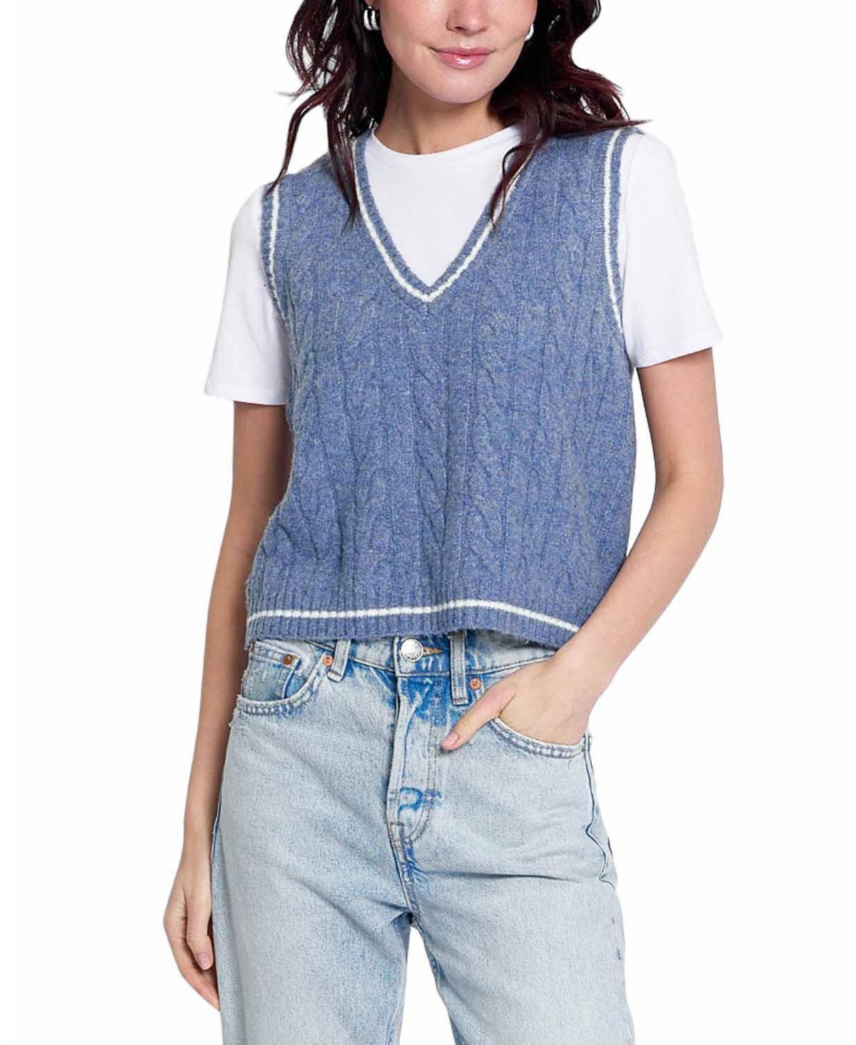 Click here for Central Park West Womens Coen Cable-Knit V-Neck Sl... prices